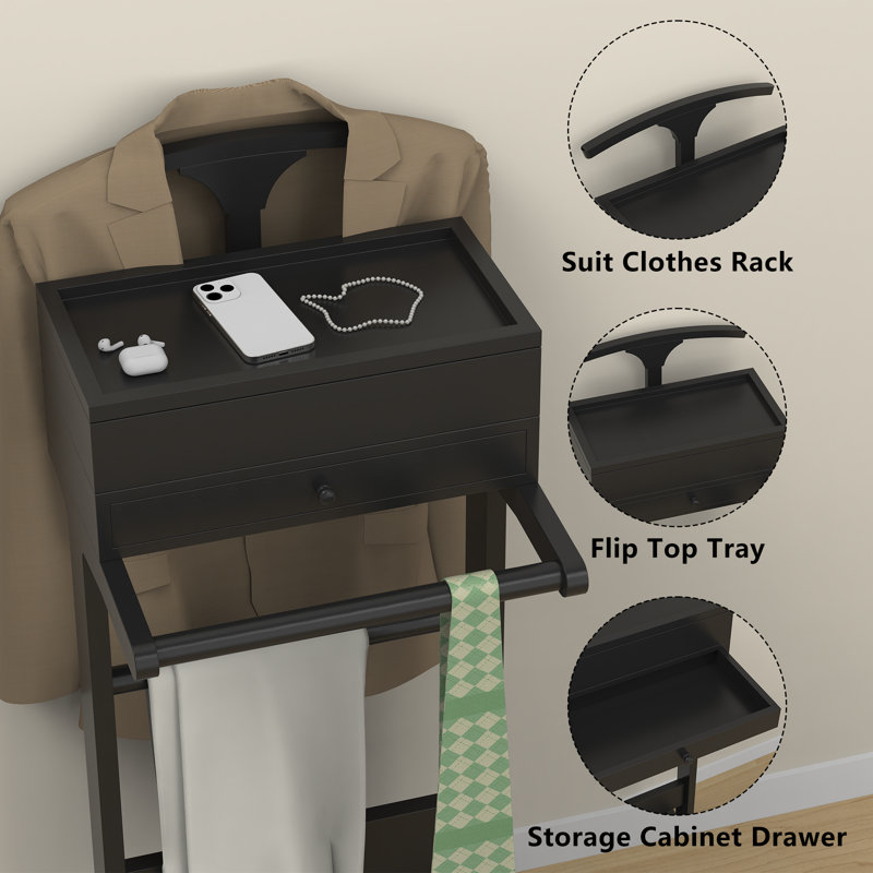 Latitude Run® Clothing Rack With Storage Shelves, Wooden Valet Stand ...