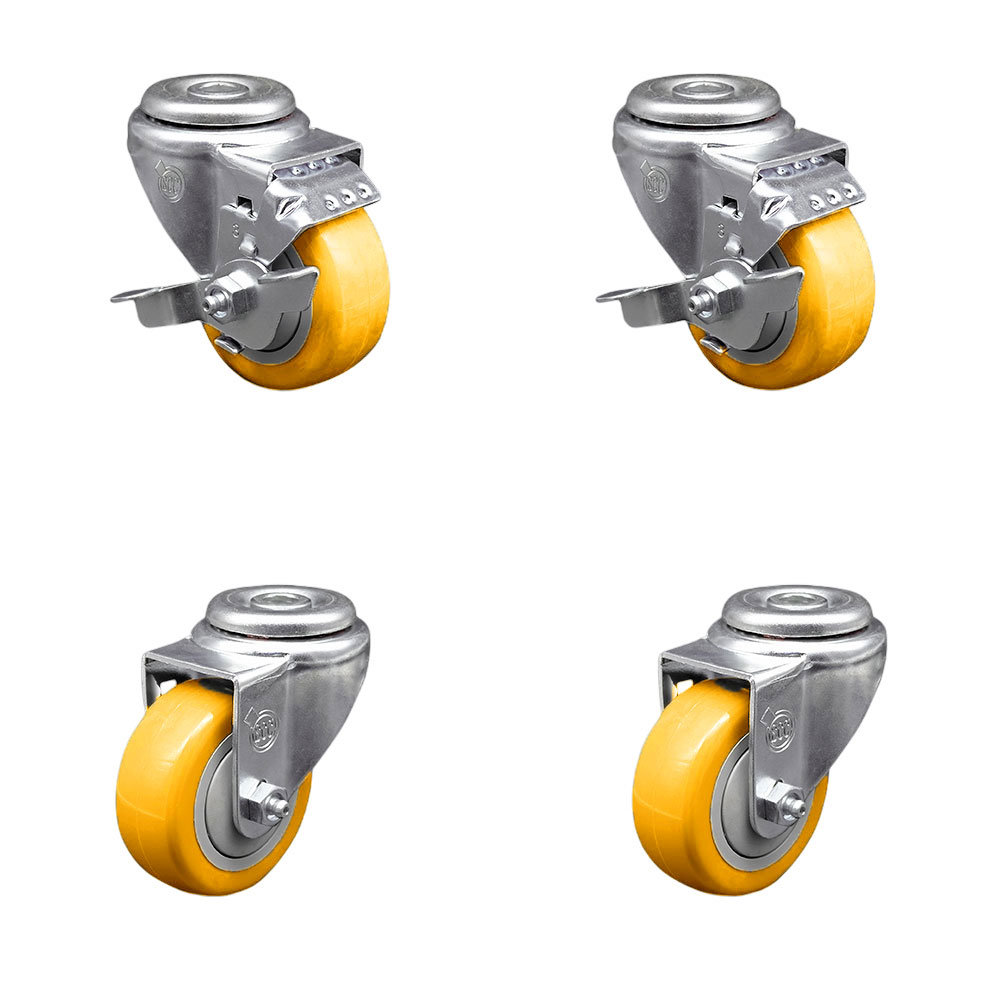 Service Caster 3 Inch Yellow Polyurethane Wheel Swivel Bolt Hole Caster ...