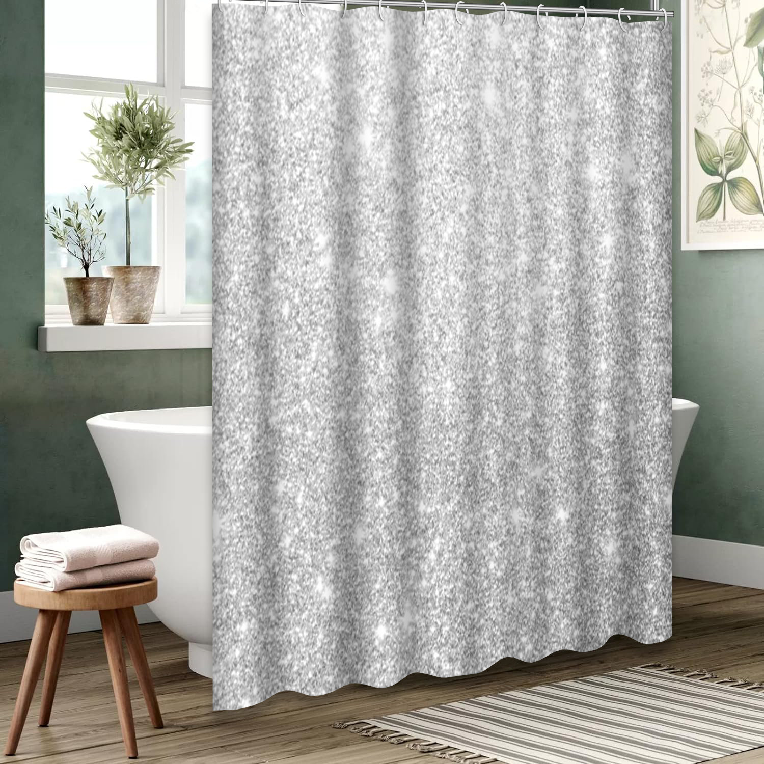 East Urban Home Gold Waterproof Shower Curtain,Silver Sparkle Wallpaper ...