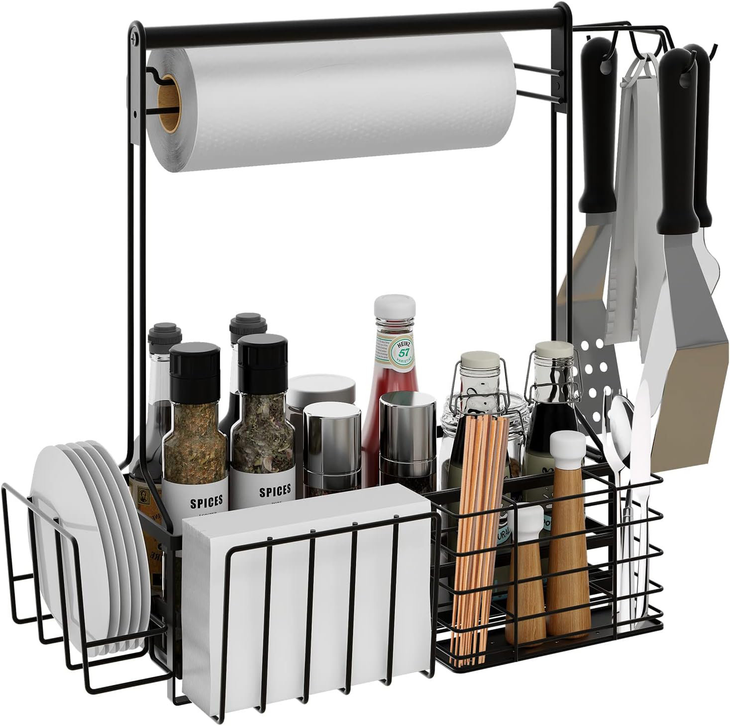 AMADA BBQ And Grill Caddy With Paper Towel Holder, Iron Steel Handle ...