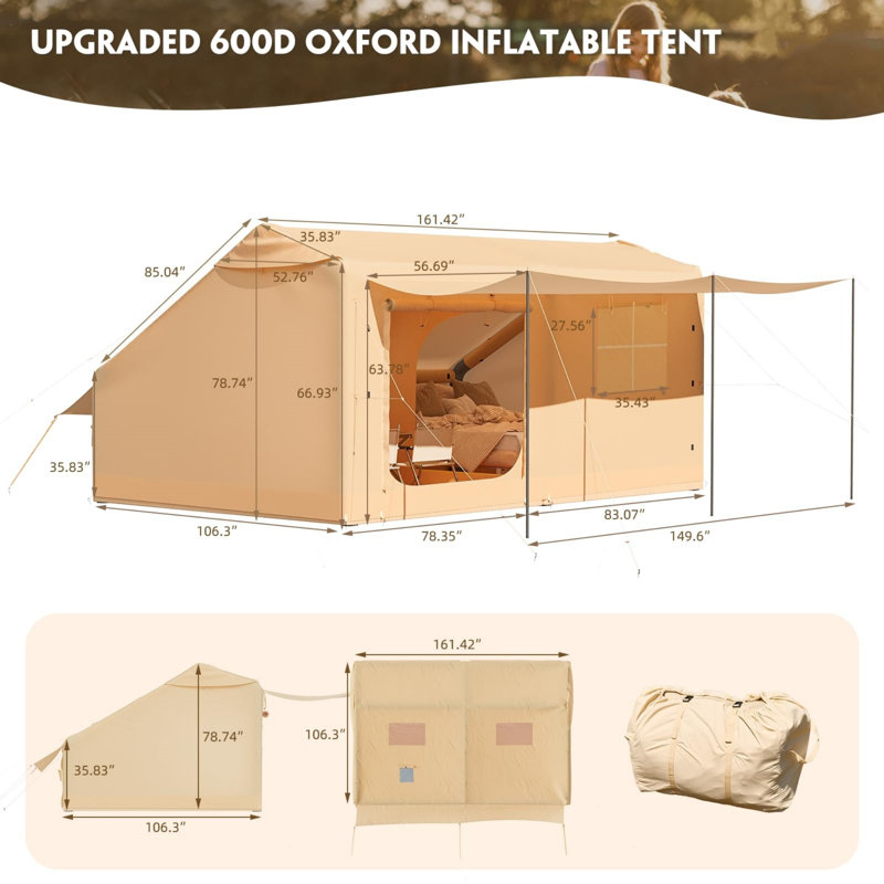 EROMMY Extra Large Inflatable Camping Tent With Pump For 4-6 People ...