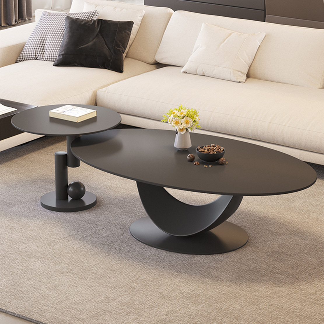 Aurora Craft Rock Slab Oval Coffee Table Living Room Superior Coffee ...