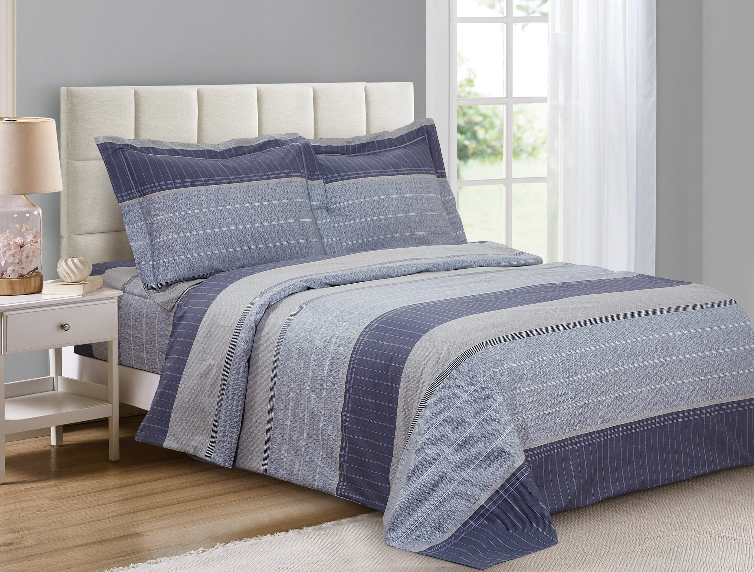 Violet Linen French Blue Stripe Pattern Blue/Purple Standard Cotton ...