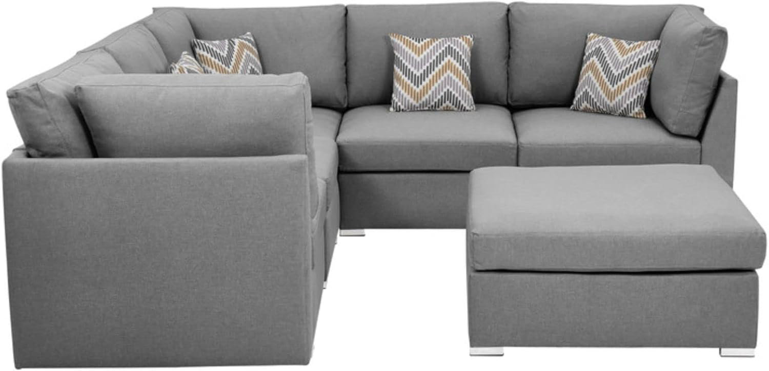 Latitude Run® Desio Gray Fabric Reversible Sectional Sofa with Ottoman ...