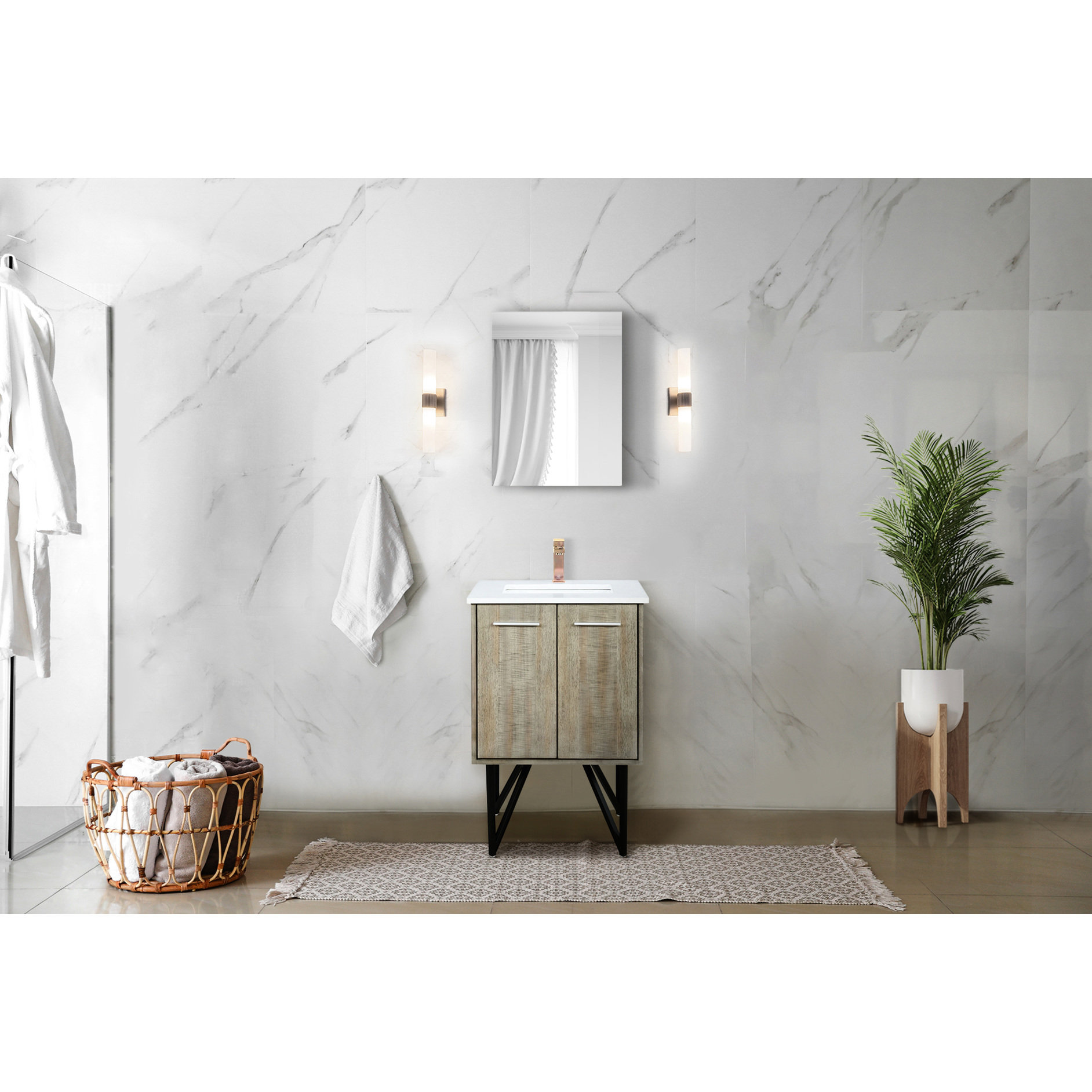 Ebern Designs Walley Rustic Vanity For Bathroom With White Quartz ...