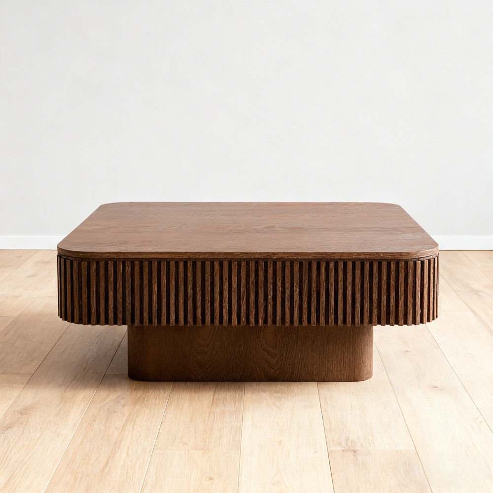 Latitude Run® Square Solid Wood Veneer Coffee Table With Hidden Storage ...