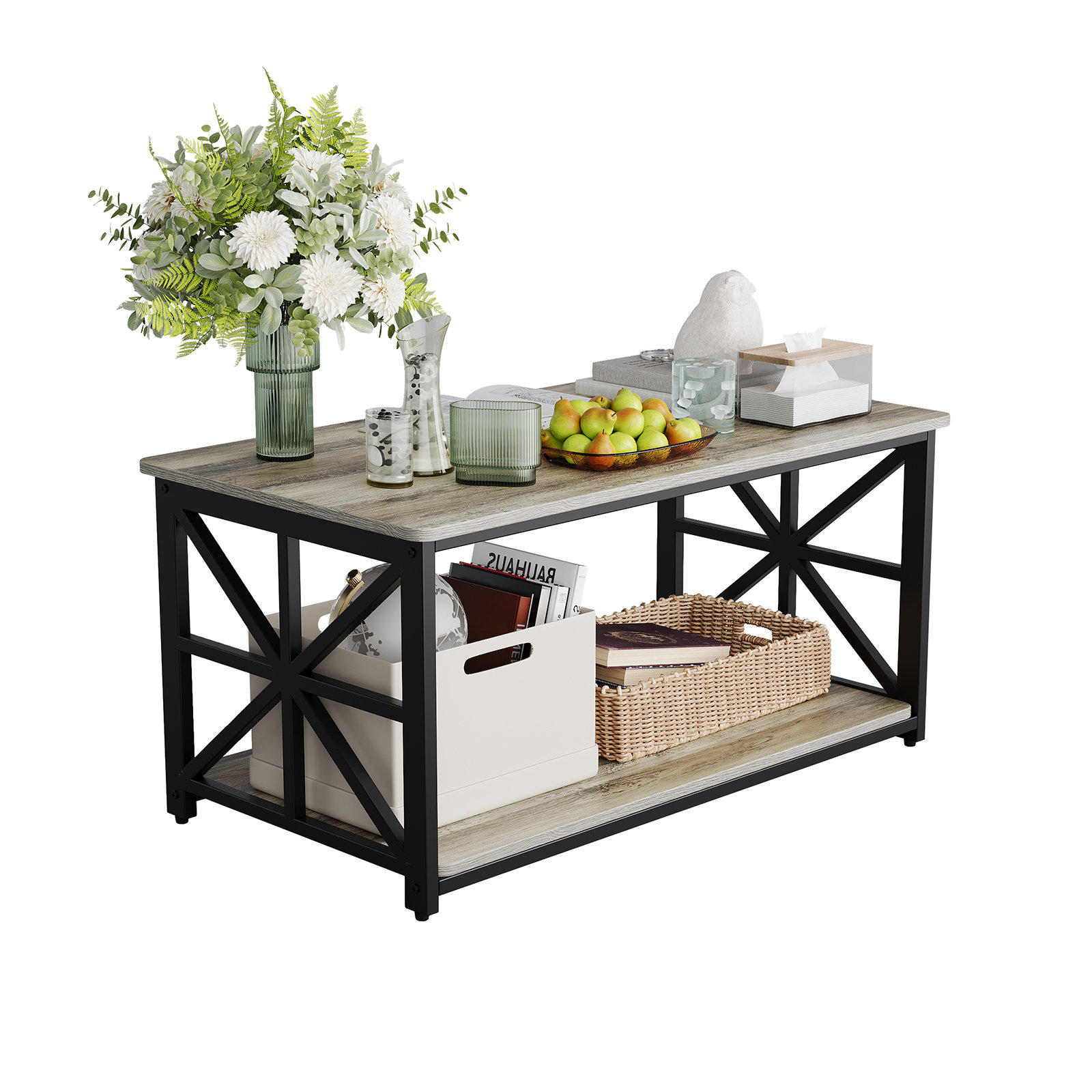 Gracie Oaks 39 Inch X-Shaped Coffee Table with Storage Shelf | Wayfair