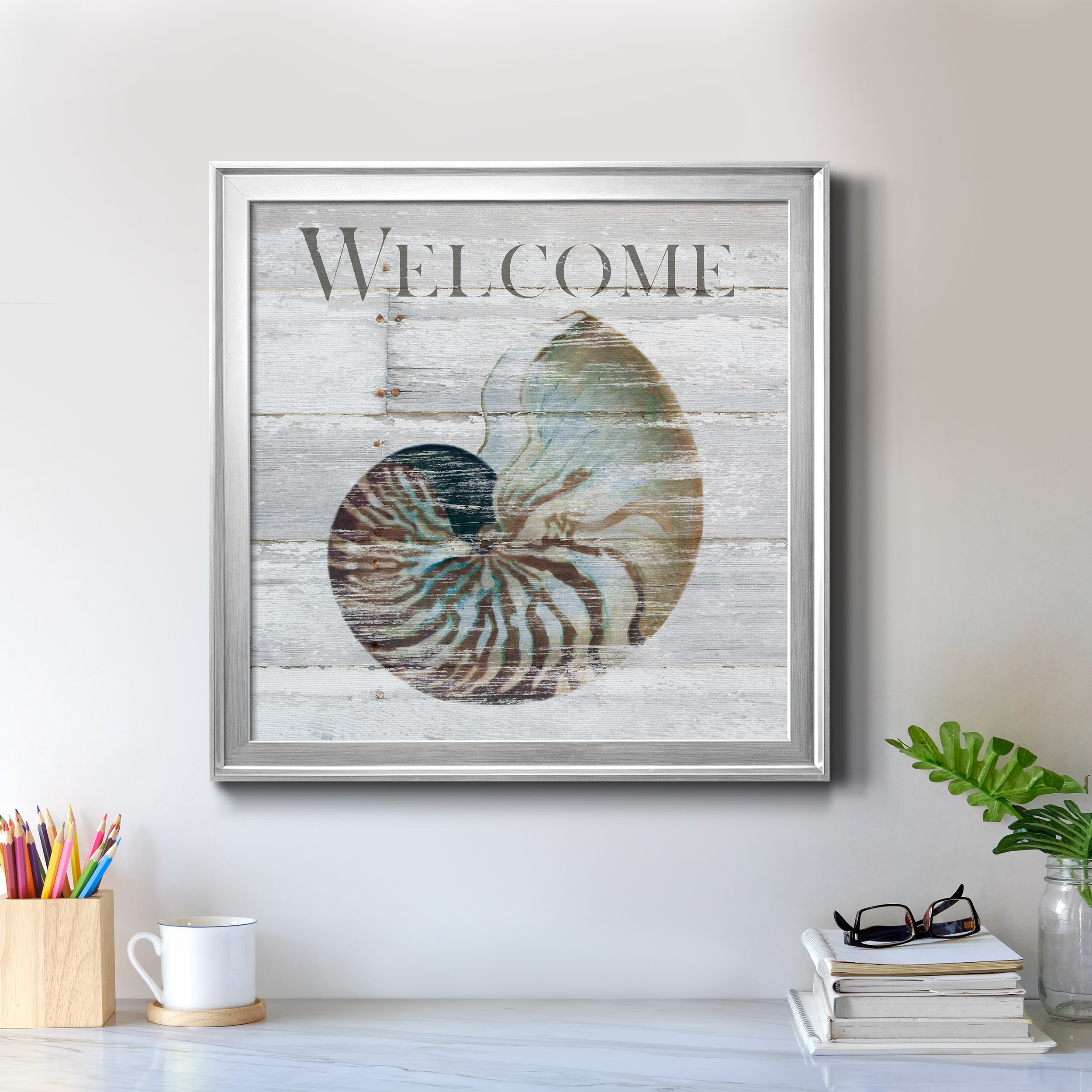 Highland Dunes Shell Welcome - Picture Frame Textual Art Print on ...