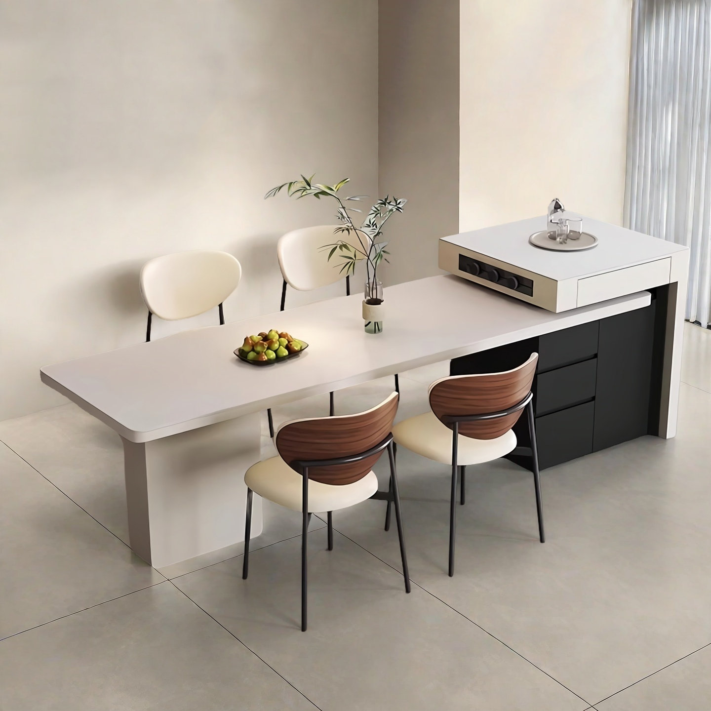 Corrigan Studio Minimalism Rock Plate Kitchen Lslands Set With Table ...