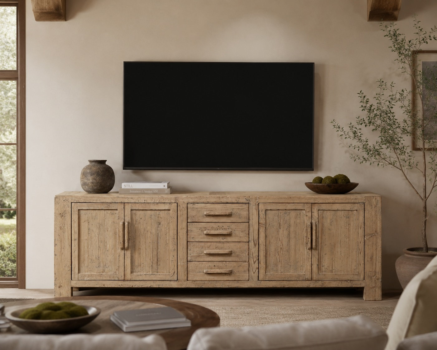 Loon Peak® Approx. 94 Inches Wide Four Drawers Media Cabinet Weathered ...