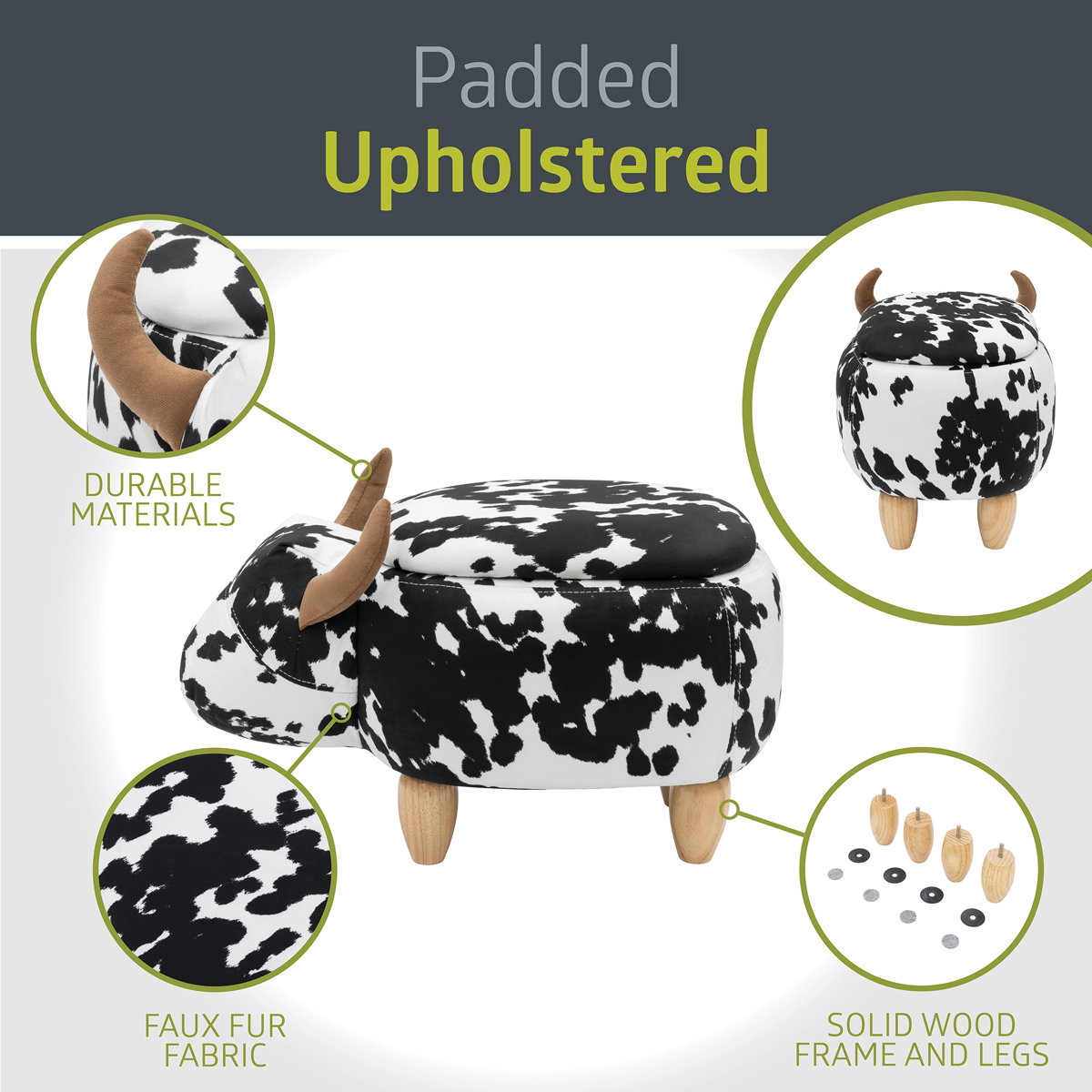 Zoomie Kids Cow Ottoman with Storage,Soft Animal-Shaped & Reviews | Wayfair