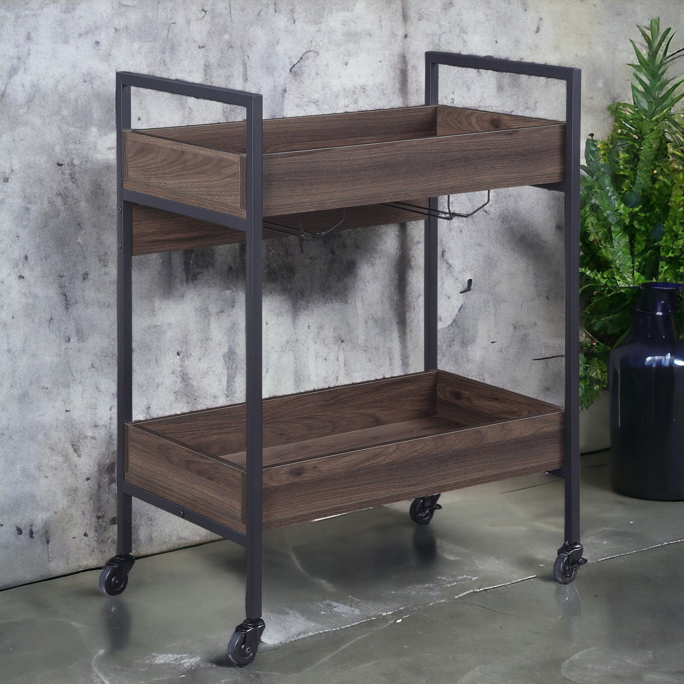 17 Stories Jerrick Walnut & Black Serving Cart - Timeless Design ...