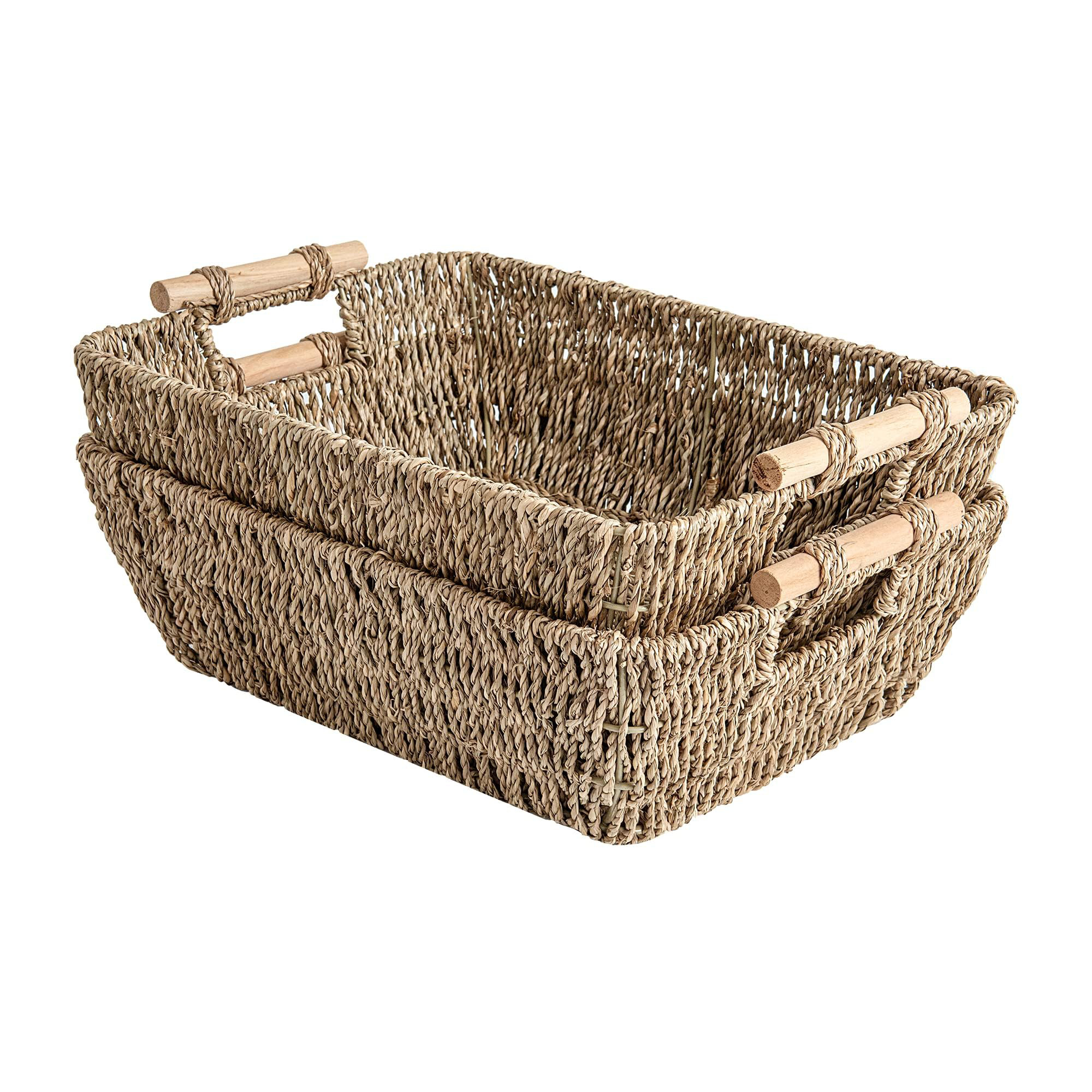 One Allium Way Hand-Woven Large Storage Baskets With Wooden Handles ...
