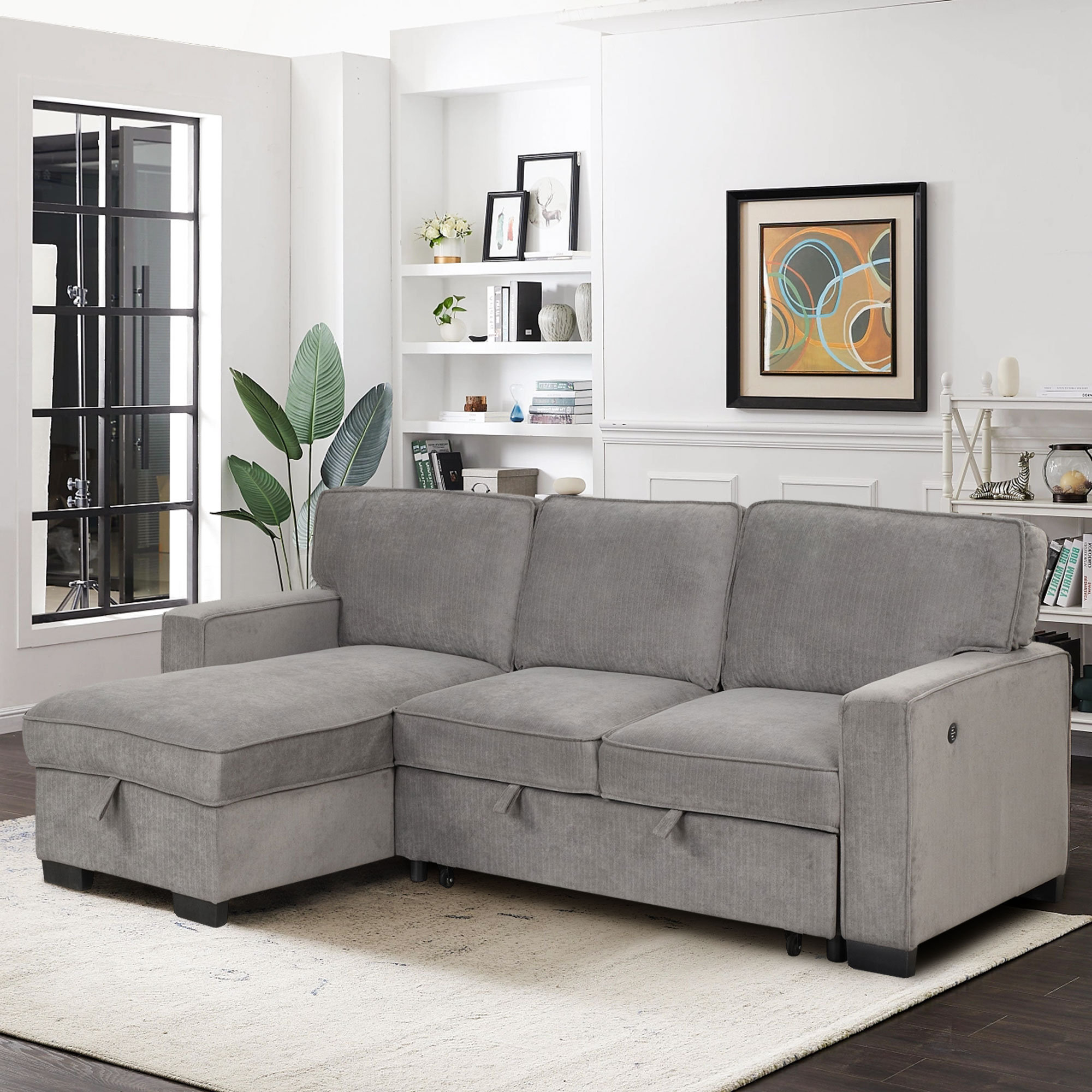 Latitude Run® 90'' Wide Chenille L-shaped Upholstered Sectional Sleeper ...