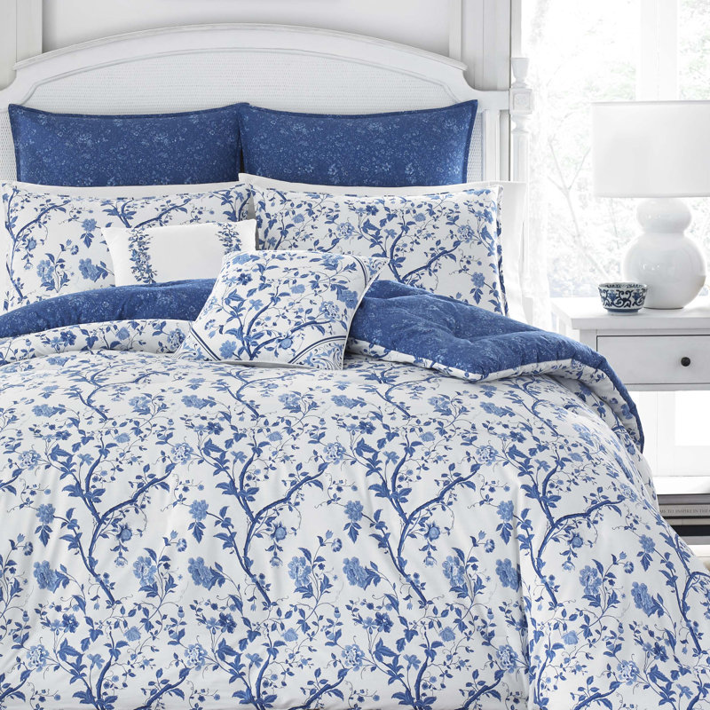 Laura Ashley Elise Navy Cotton Floral Comforter Bonus Set & Reviews ...