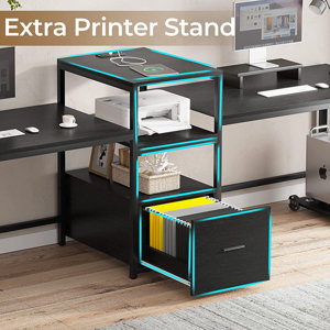 Inbox Zero Hansbury Reversible Desk with Built in Outlets & Reviews ...