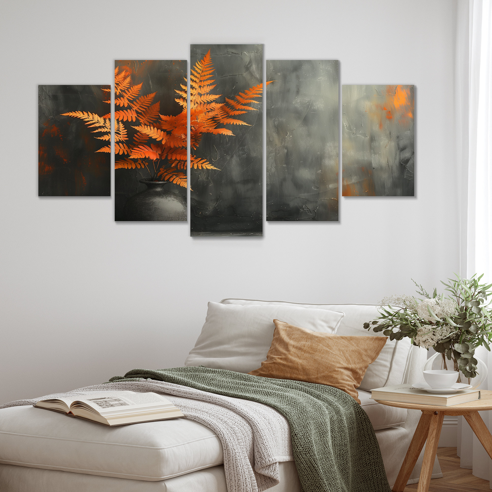 August Grove® Orange Grey Ferns Rustic Charm - Ferns Wall Decor Set ...