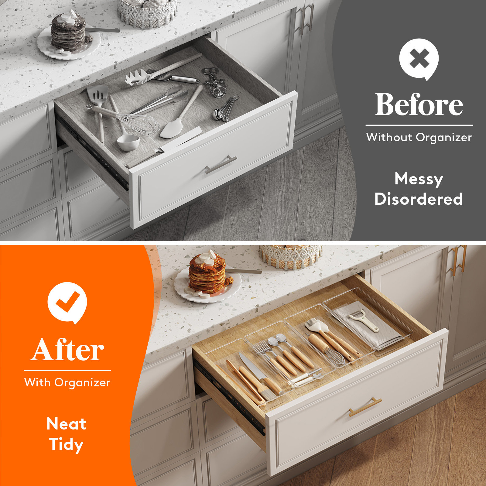 Rebrilliant Silverware Drawer Organizer, 5.75" X 11.65" Clear Utensil ...