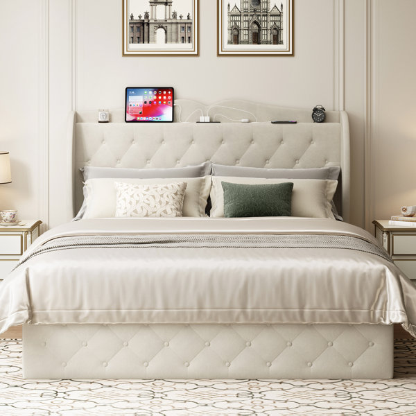 House of Hampton® 48.4'' Bed Frame with 4 Storage Drawers and Headboard ...