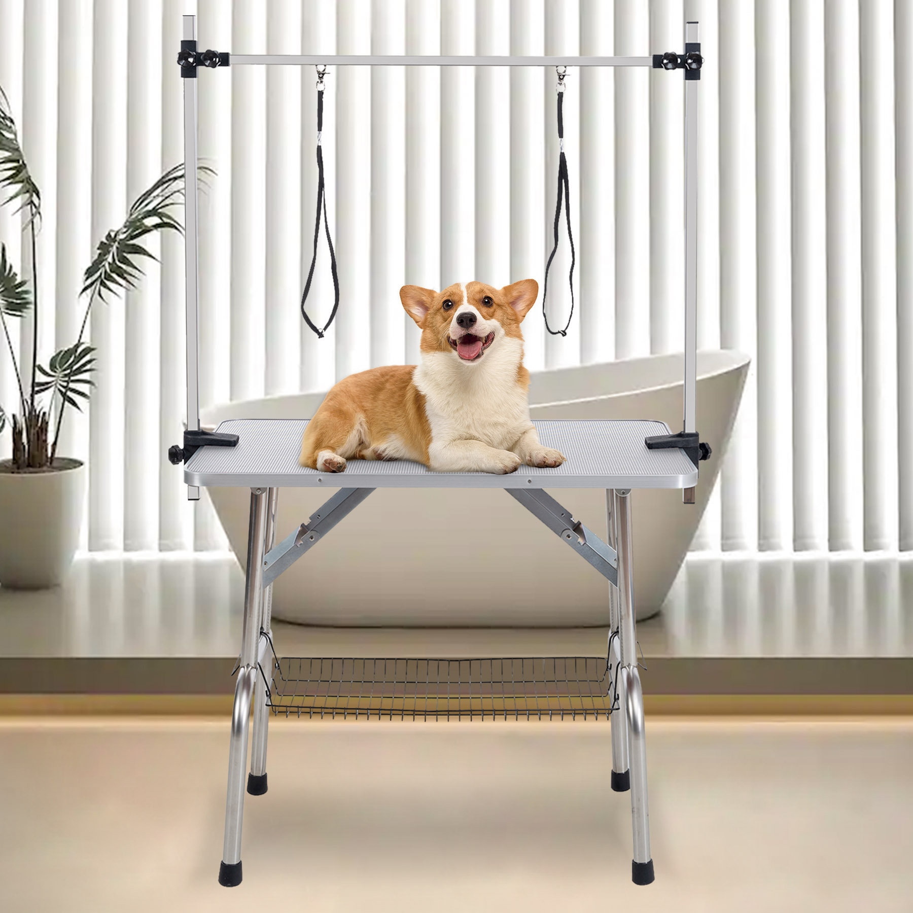 BESTCOSTY 36" Silver-grey Folding Dog Pet Grooming Table With Stainless ...