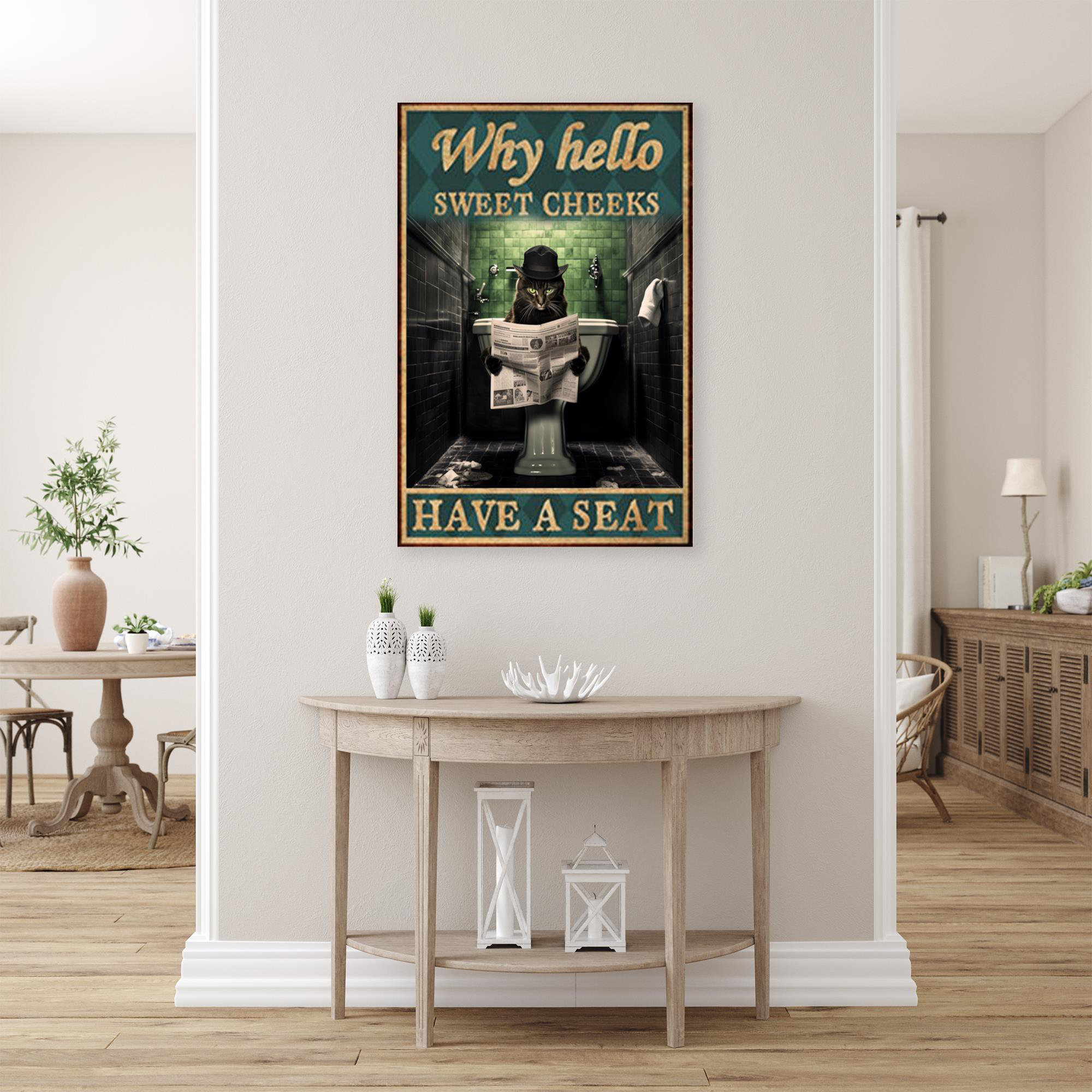 Trinx Cat In Toilet Have A Seat - 1 Piece Rectangle Graphic Art Print ...