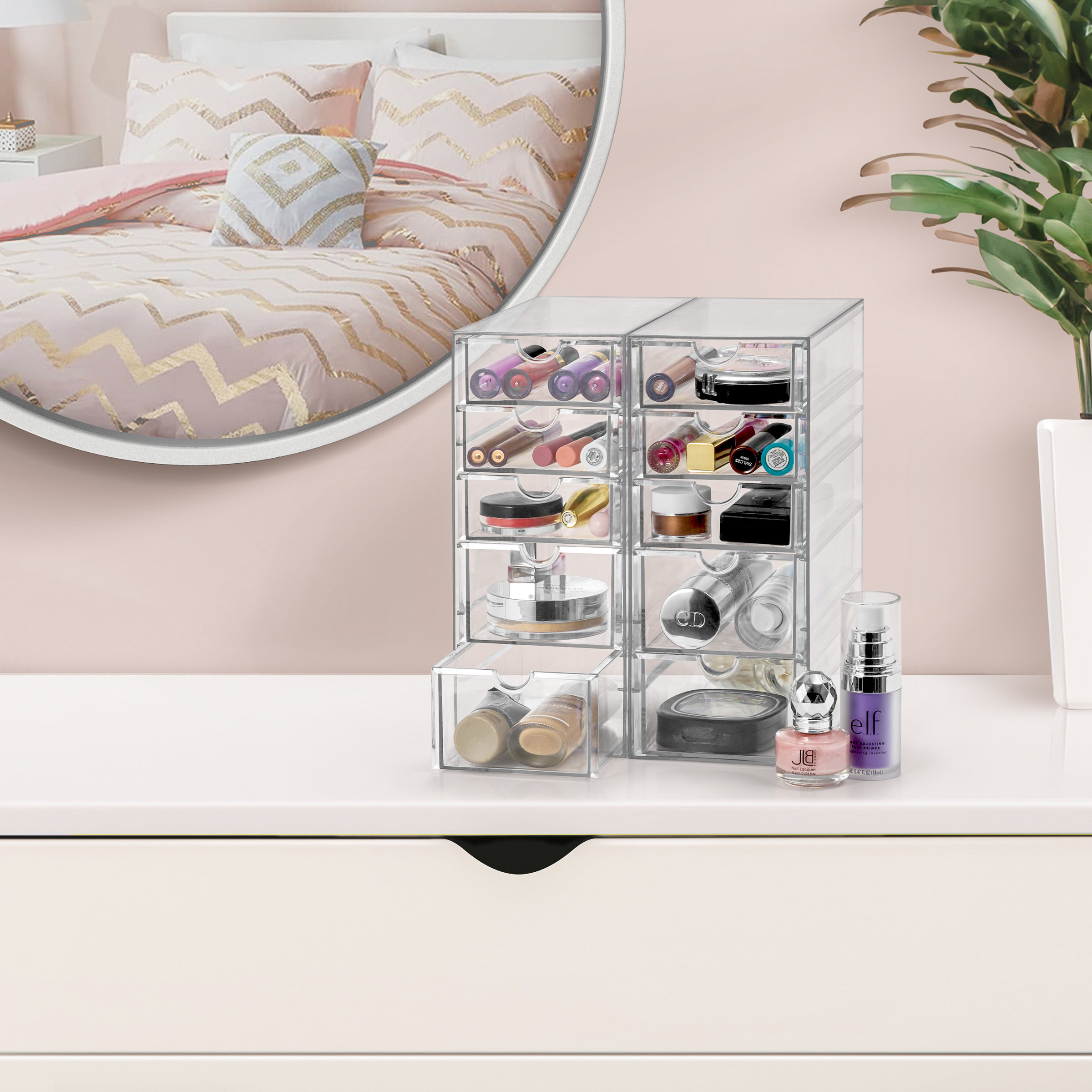 Sorbus Clear Storage and Organizer Bins with Drawers, 4 Pcs Stackable ...