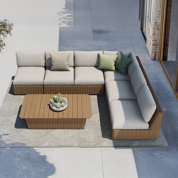 Birch Lane™ Windsor 5 Piece Aluminum All-Weather Wicker Modular Sofa ...