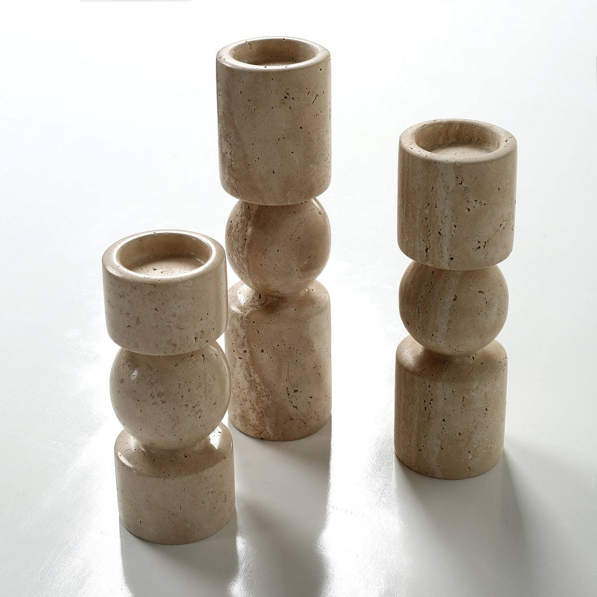 Hokku Designs Natural Travertine Stone Candle Holders Set of Three 7.8 ...