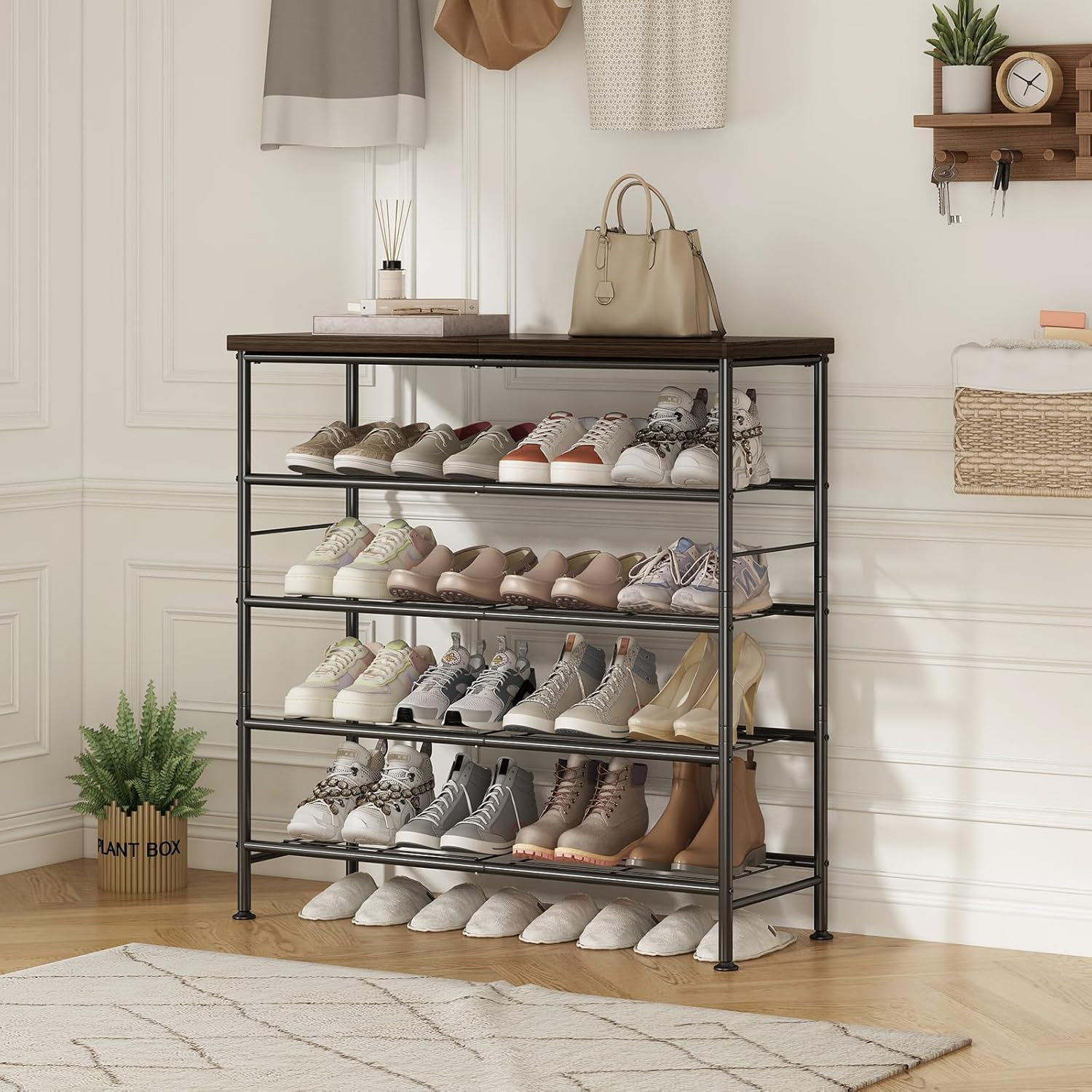George Oliver Five-Tier Freestanding Metal Shoe Rack Storage Unit ...