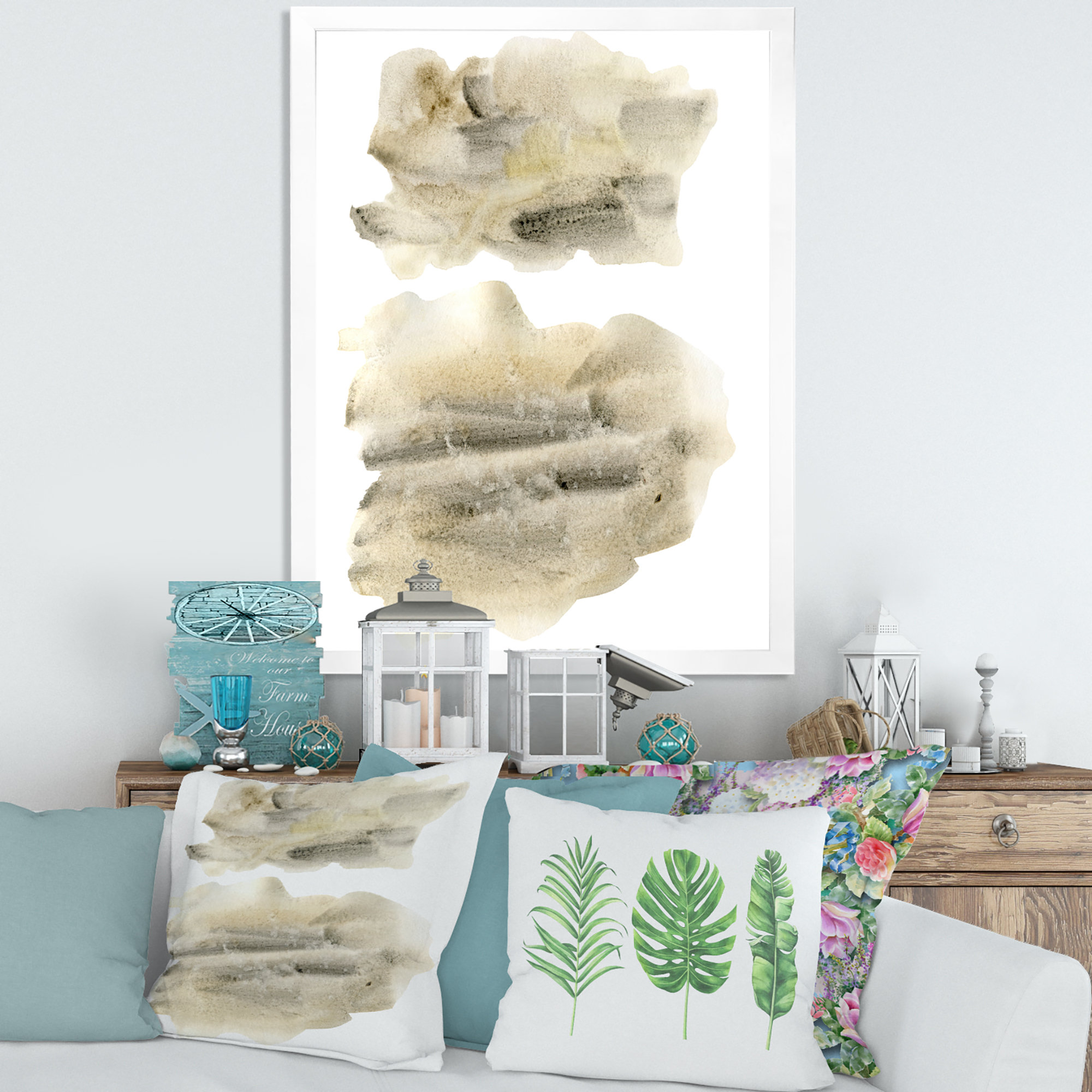 East Urban Home Black And Beige Clouds - Picture Frame Print on Canvas ...