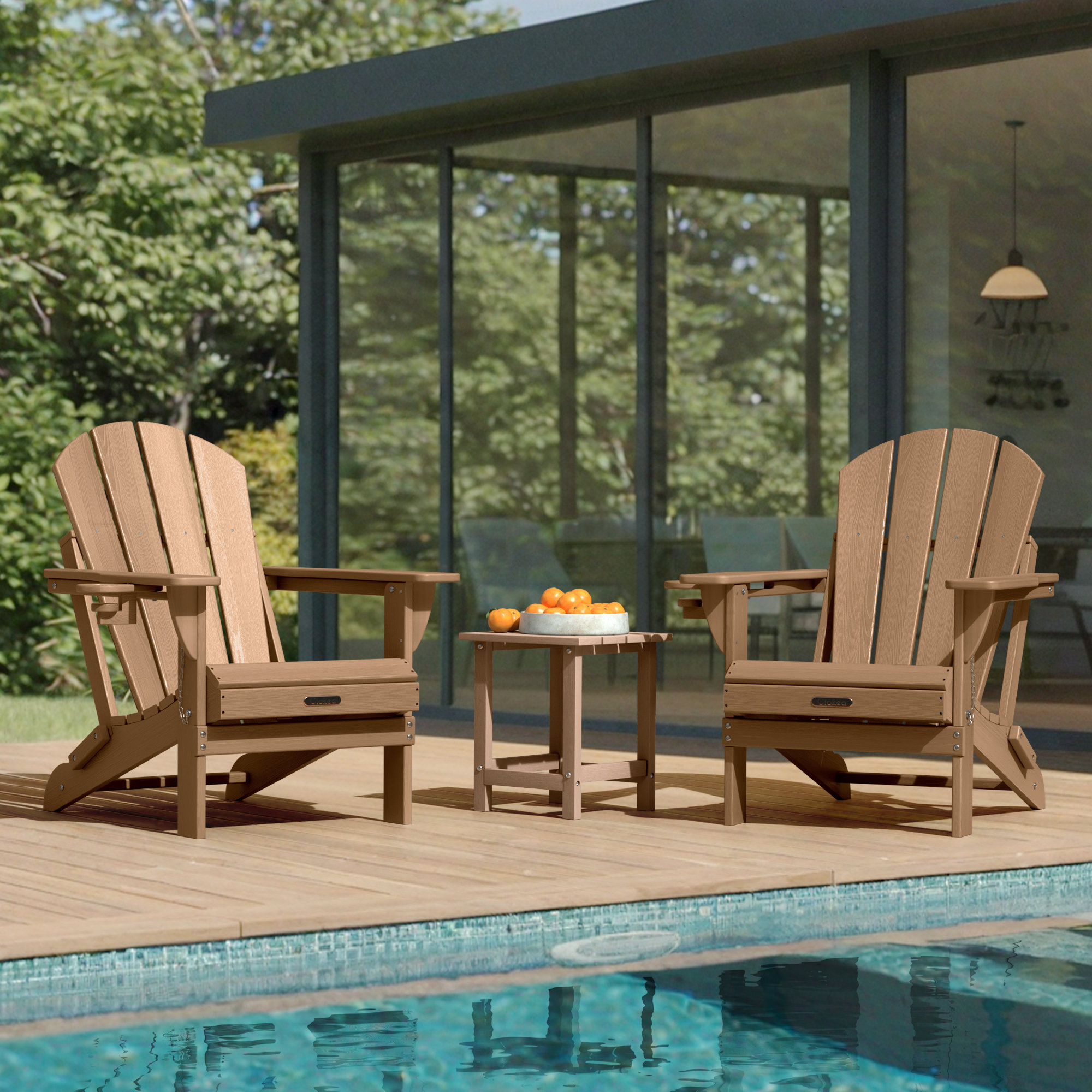 Ciokea 3 Pieces HDPE Folding Adirondack Seating With Side Table ...