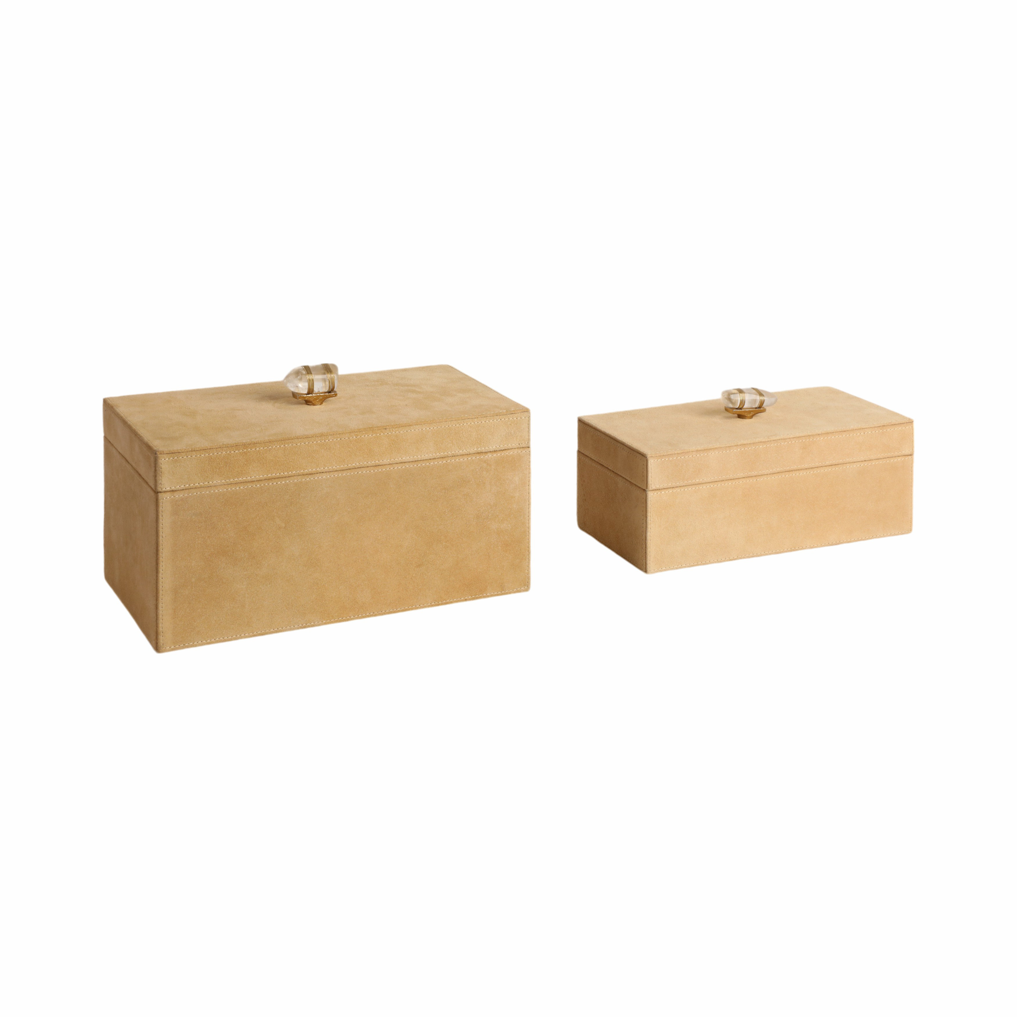Everly Quinn 2-Pieces Ceasar Suede Boxes With Stone Knob, Ivory | Wayfair