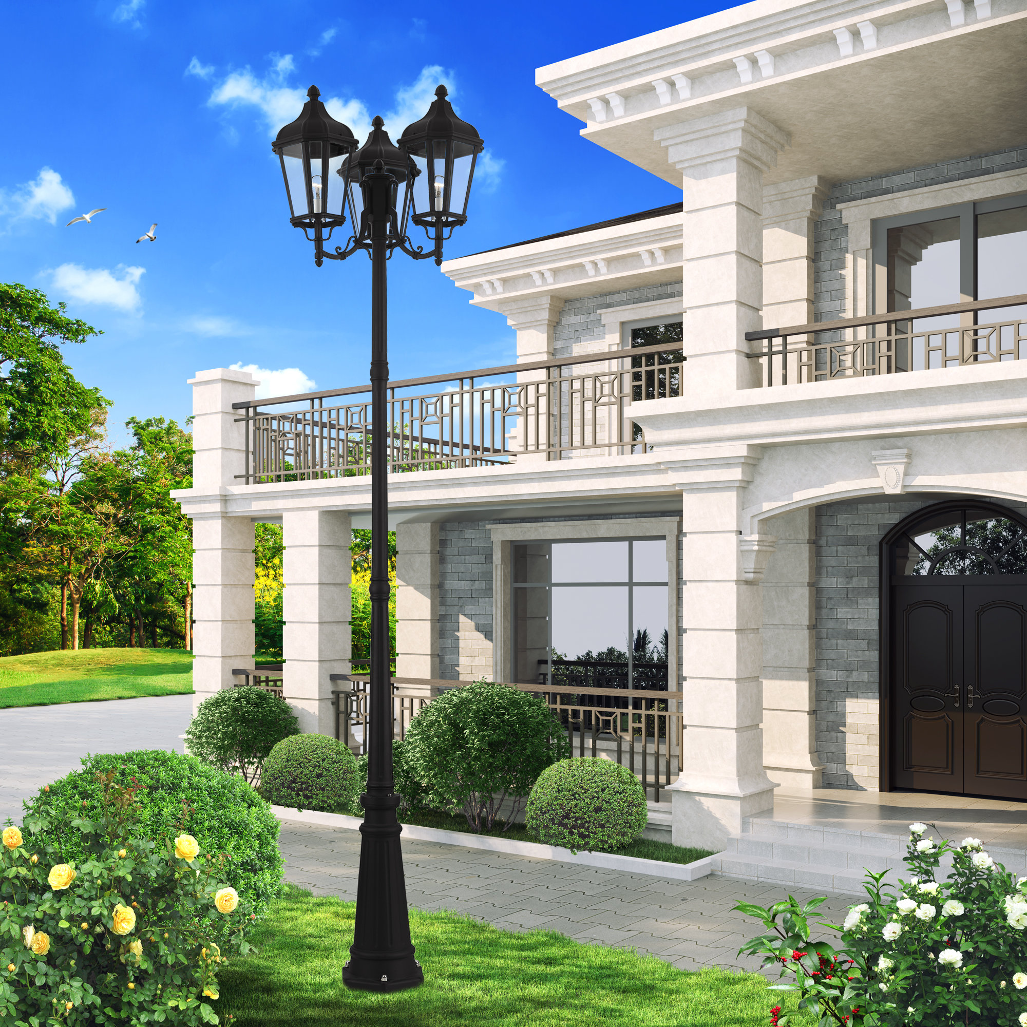 Lark Manor Anguel 3 - Light 100" H Hardwired Lamp Post (Full) & Reviews ...