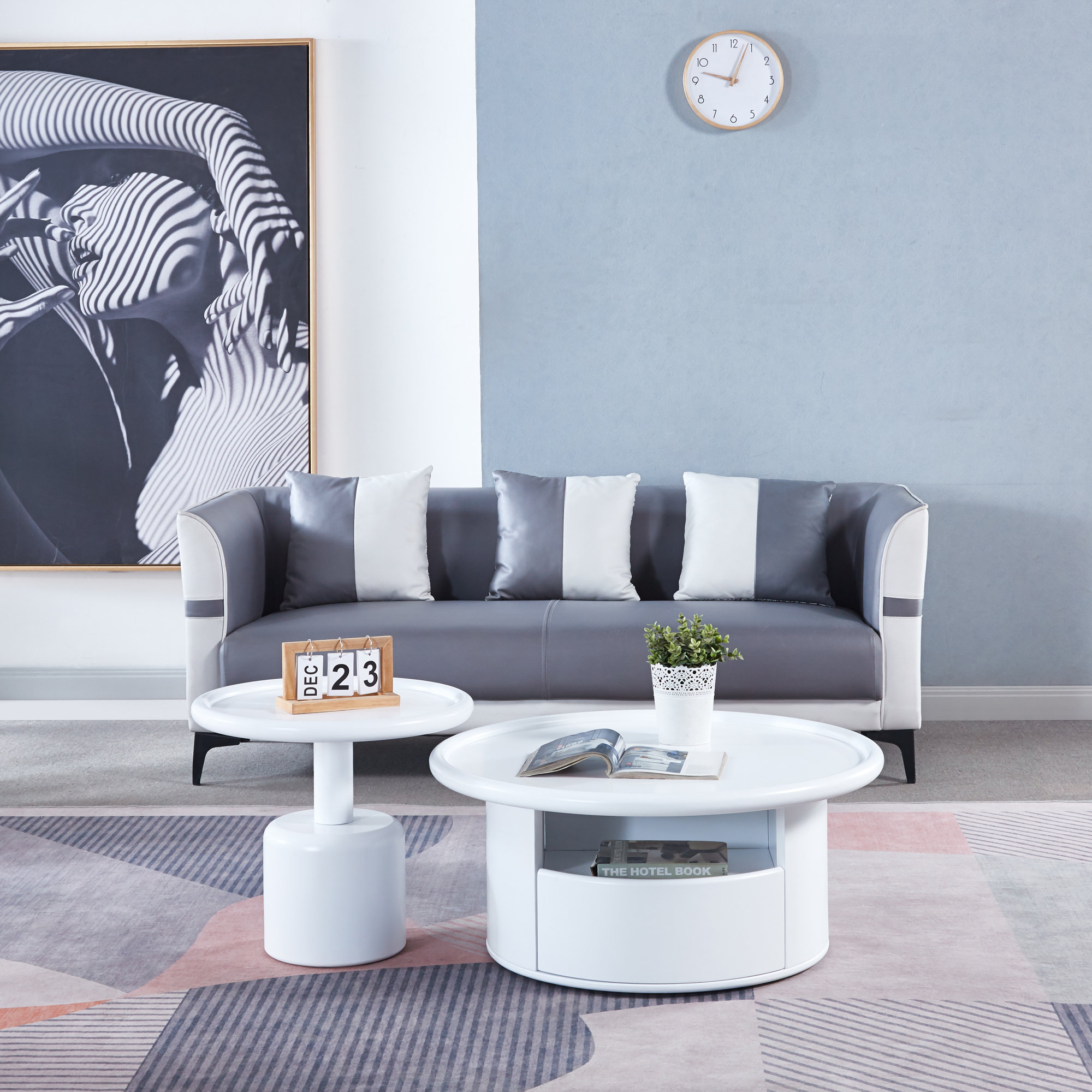 AmeriTop Stylish And Functional 2-piece White Round Coffee Table Set ...