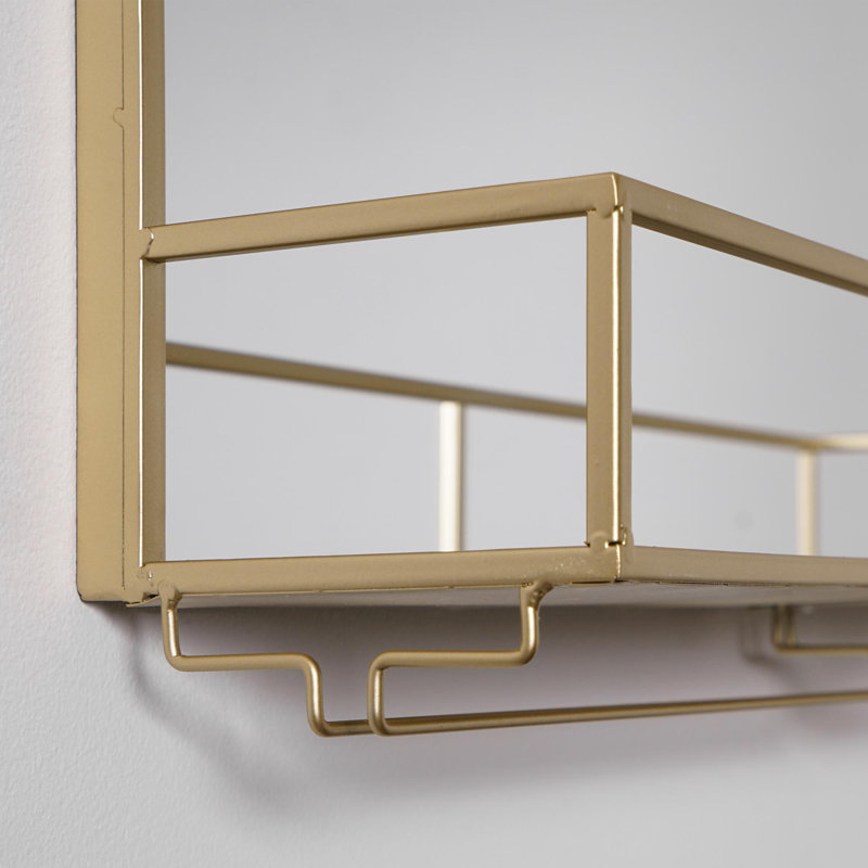 Everly Quinn Gold Frame Rectangle Vanity Wall Mirror With Storage - 21. ...