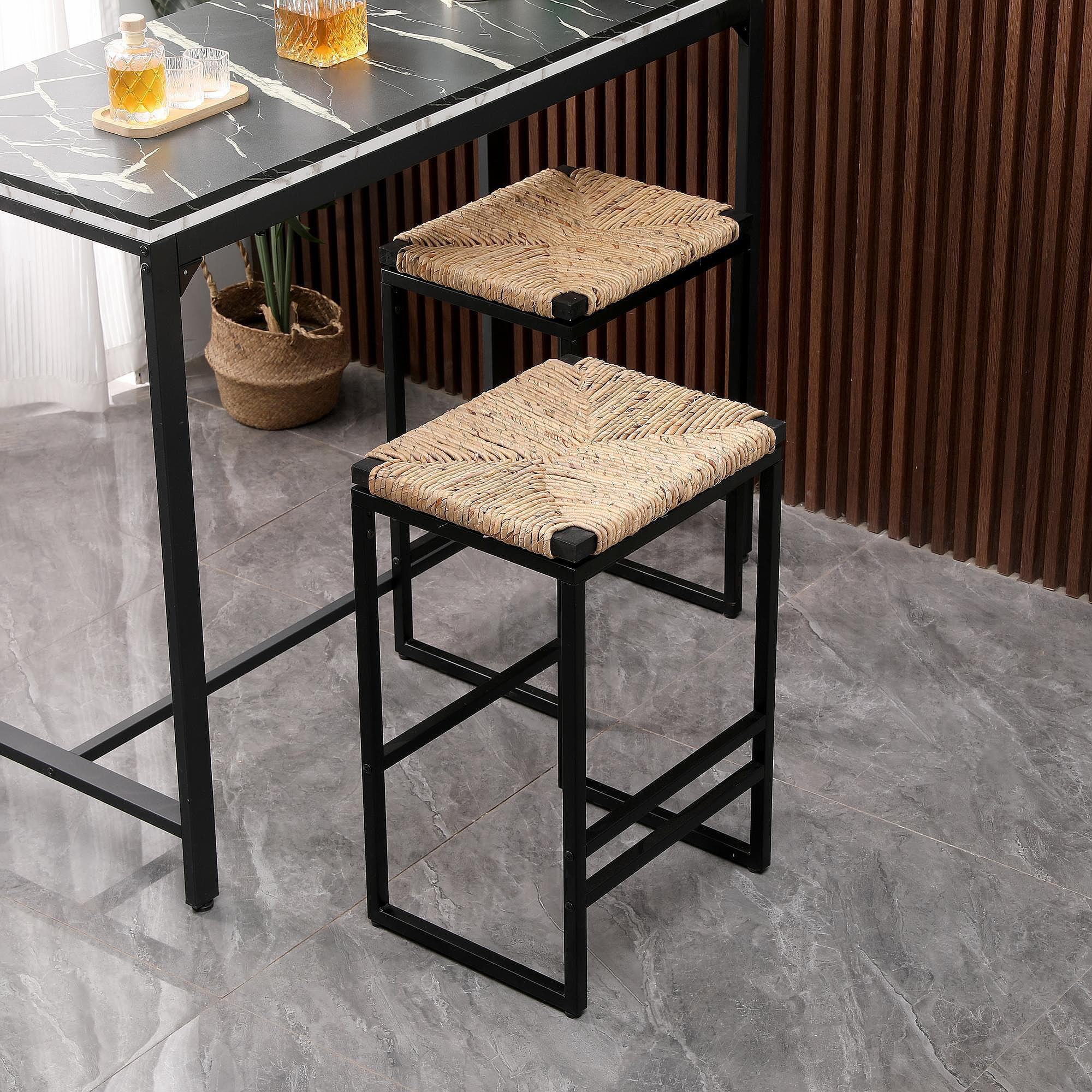 Dakota Fields Set Of 2 Water Hyacinth Woven Bar Stools For Kitchen ...