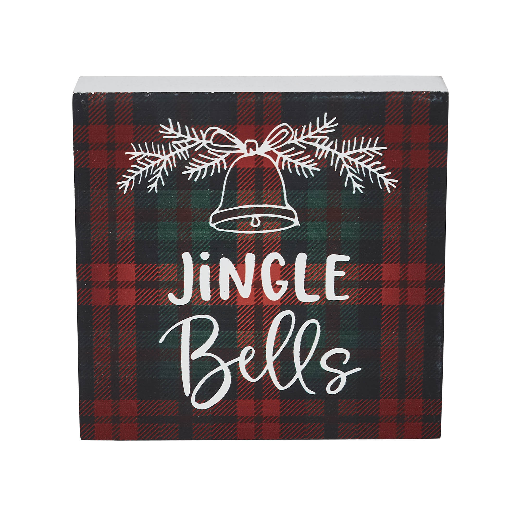 VHC Brands Higher Glory Jingle Bells Plaid Block Sign 5x5 | Wayfair