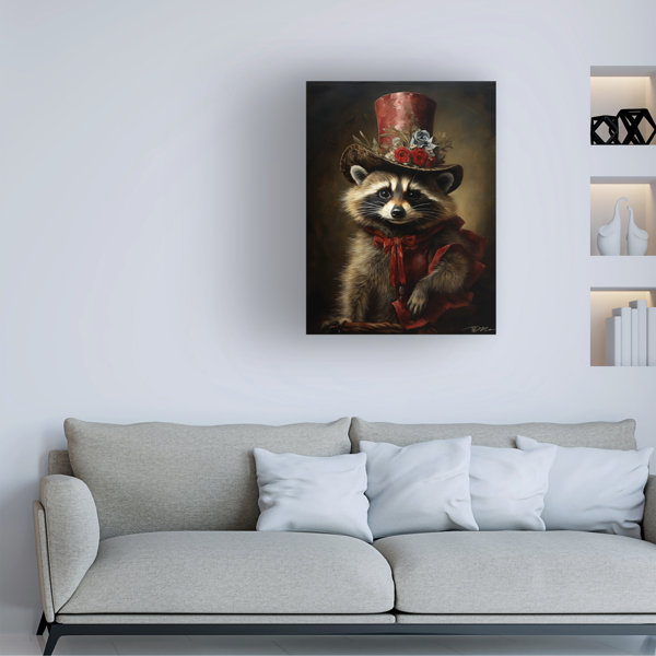 Winston Porter Cute Raccoon With A Red Hat Baroque Style 1 On Canvas by ...