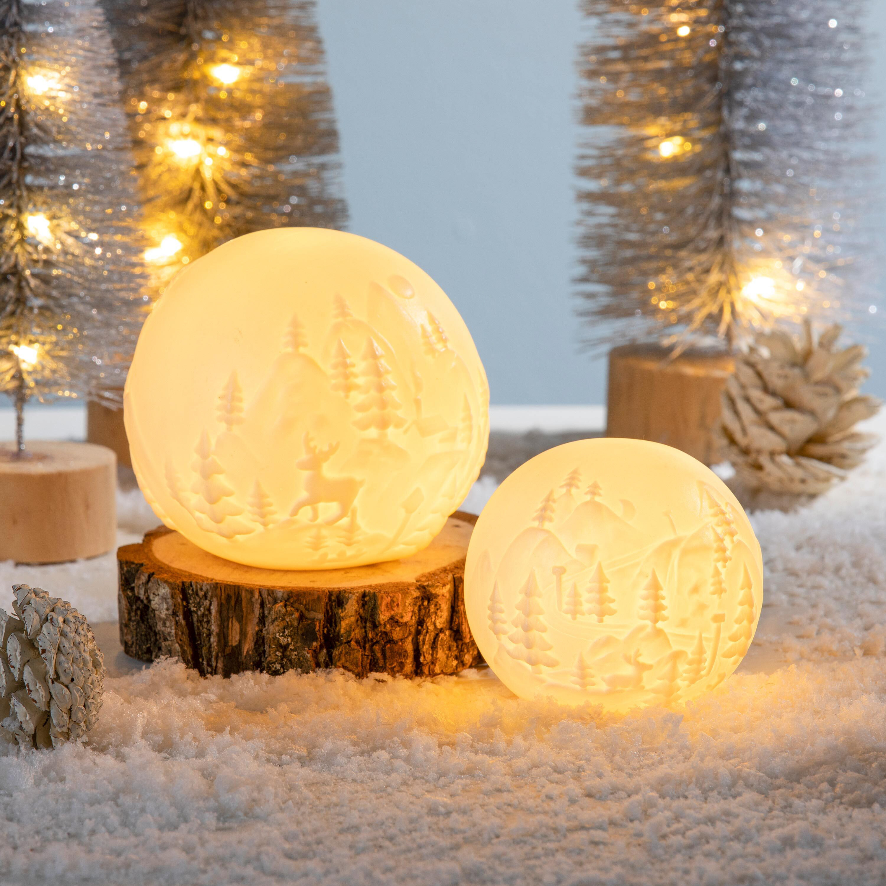 The Holiday Aisle® LED Snowball with Embossed Winter Scene Table Decor ...