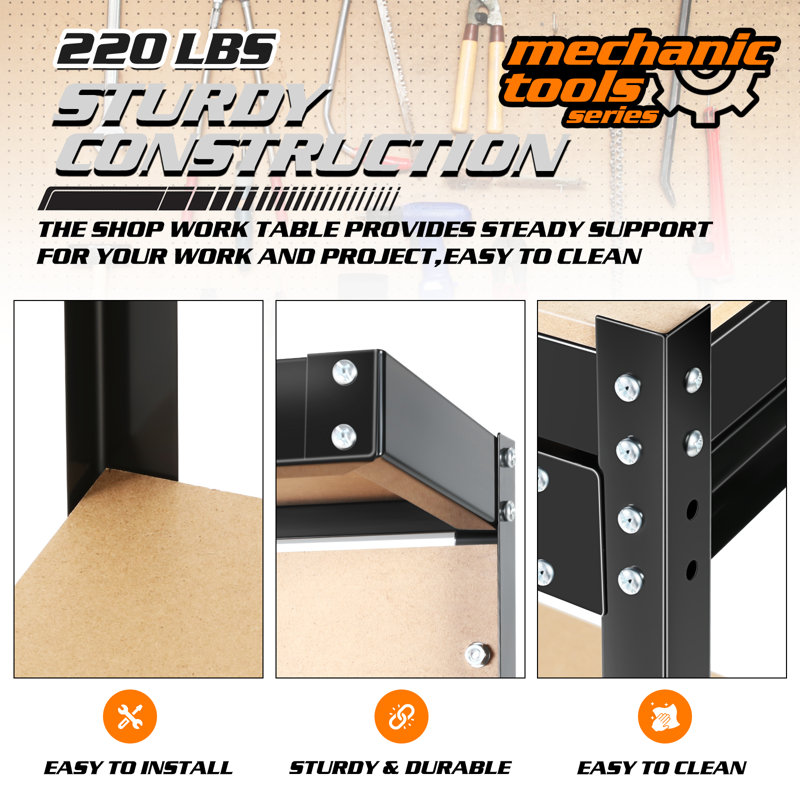 Williston Forge 47" Work Table Garage Workshop Workbench With Pegboard ...