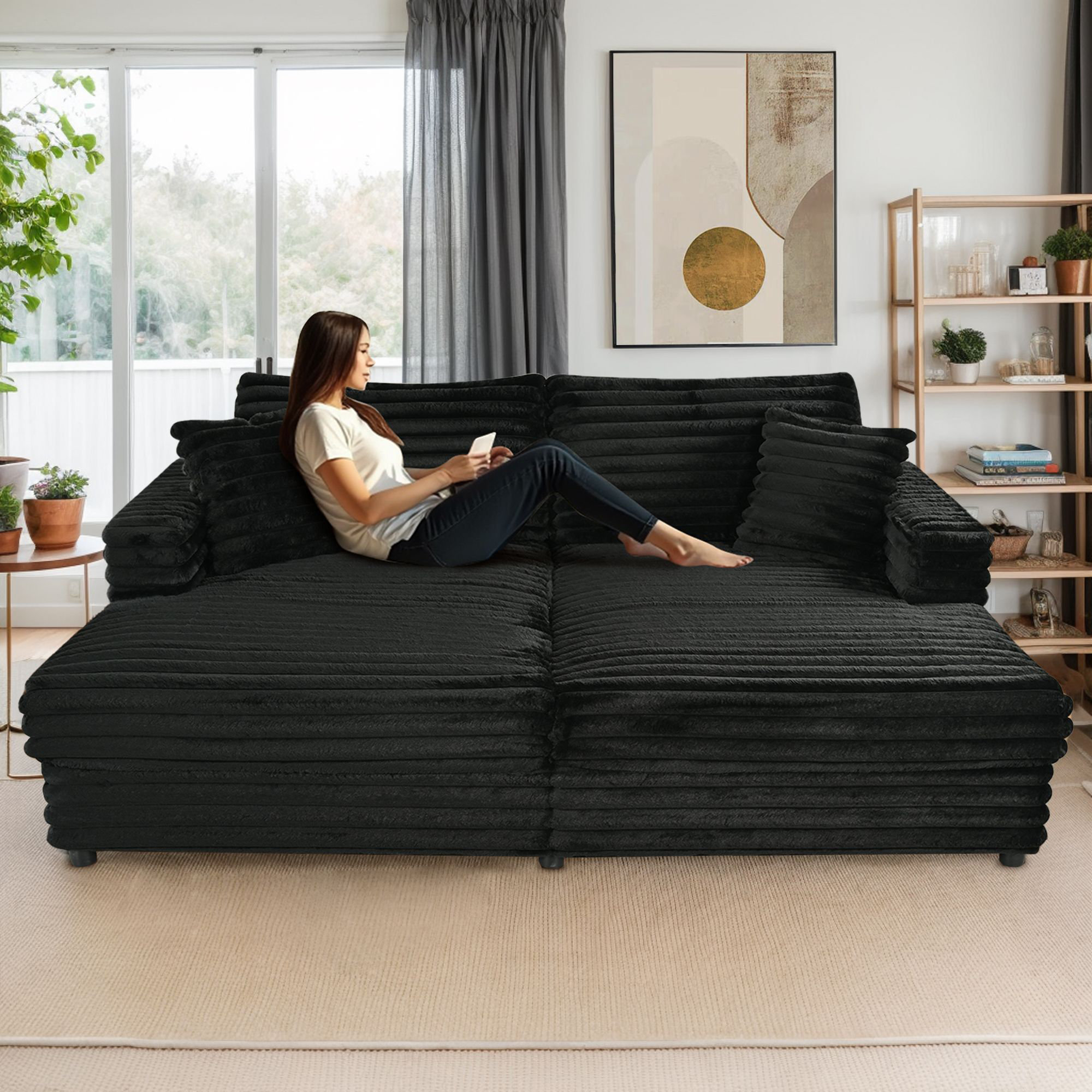 Mercer41 Oversized 86" Double Chaise Lounge Sofa Chair Indoor ...