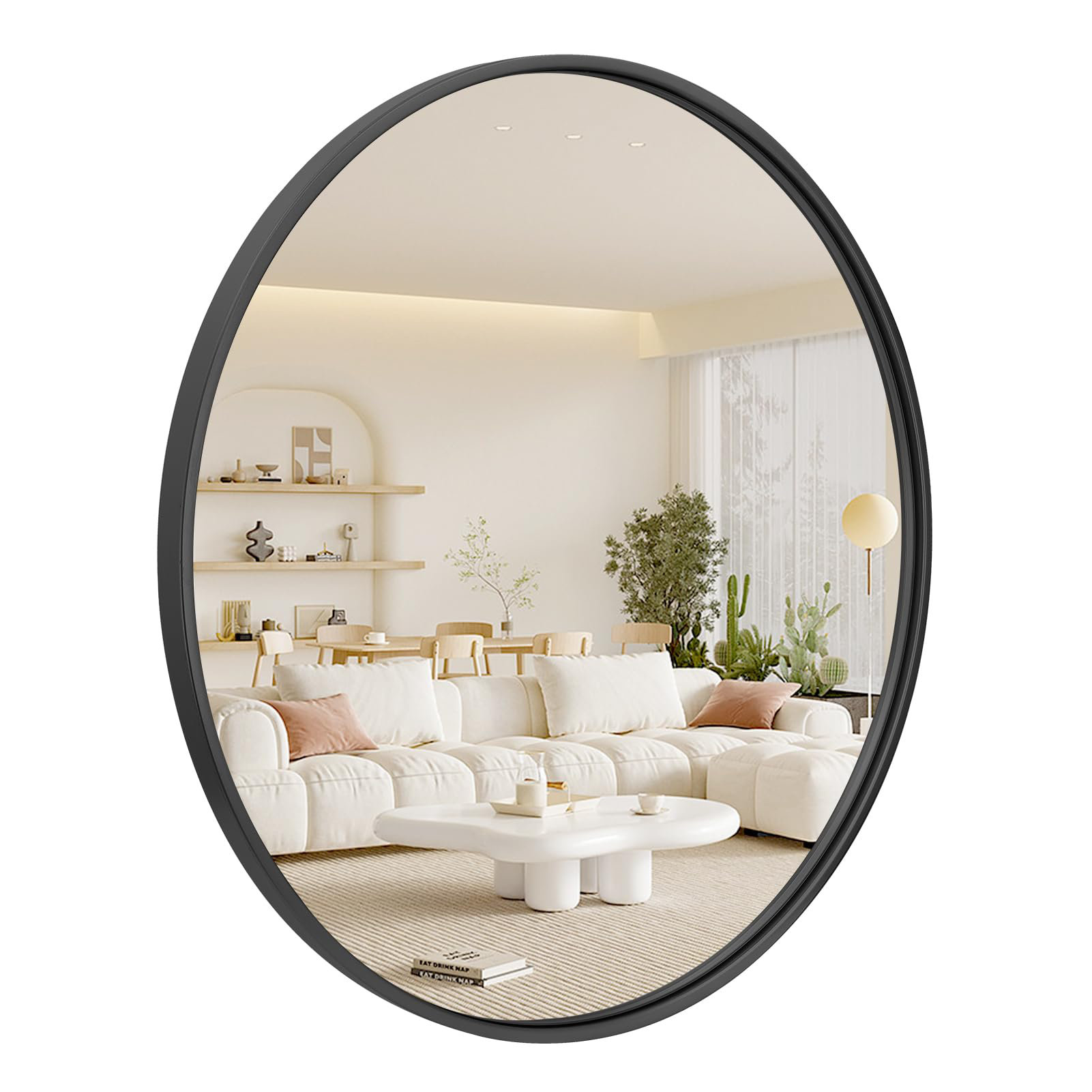 COOREL 24'' Round Mirror,Large Circle Wall Mirror，With Metal Frame ...