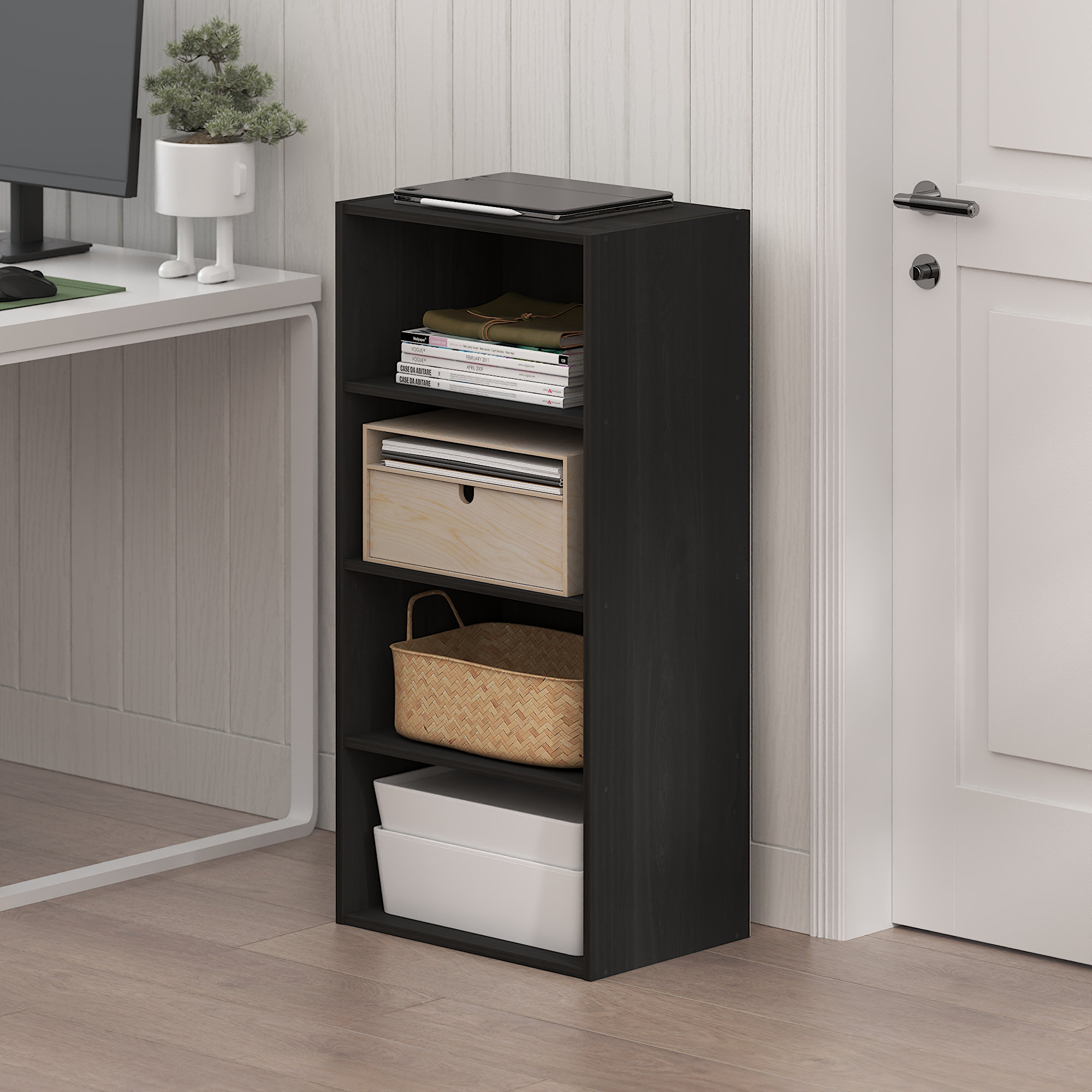 Furinno Basic 4-Tier Open Shelf Bookcase, Bookshelf, Storage Organizer, 11 x 17 x 35 | Wayfair