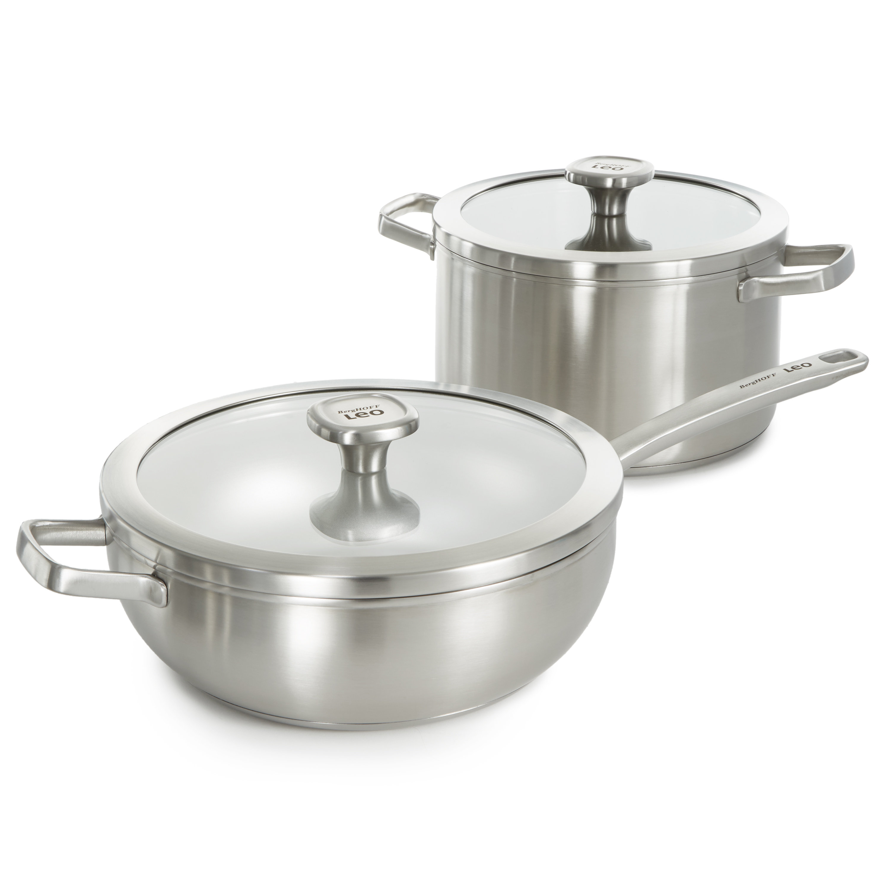 BergHOFF Leo Graphite 4Pc Cookware Set With Glass Lids, Recycled 18/10 ...