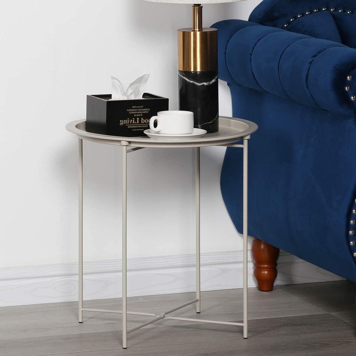 Wrought Studio Side/End Table, Folding Round Metal Anti-Rust and ...
