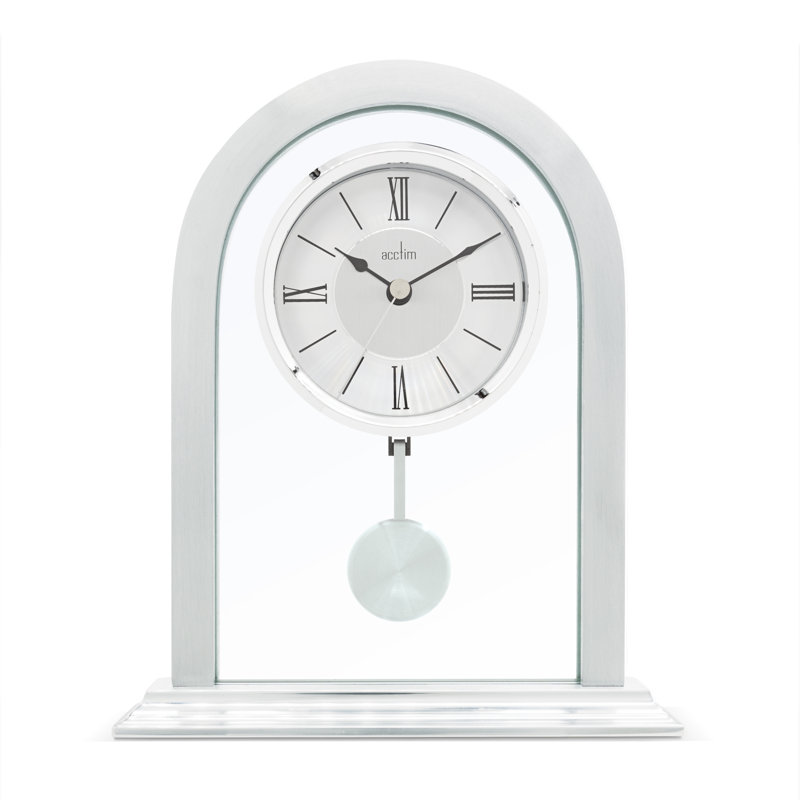 Acctim Colney Pendulum Mantel Clock Quartz Brushed Metal & Glass Energy ...