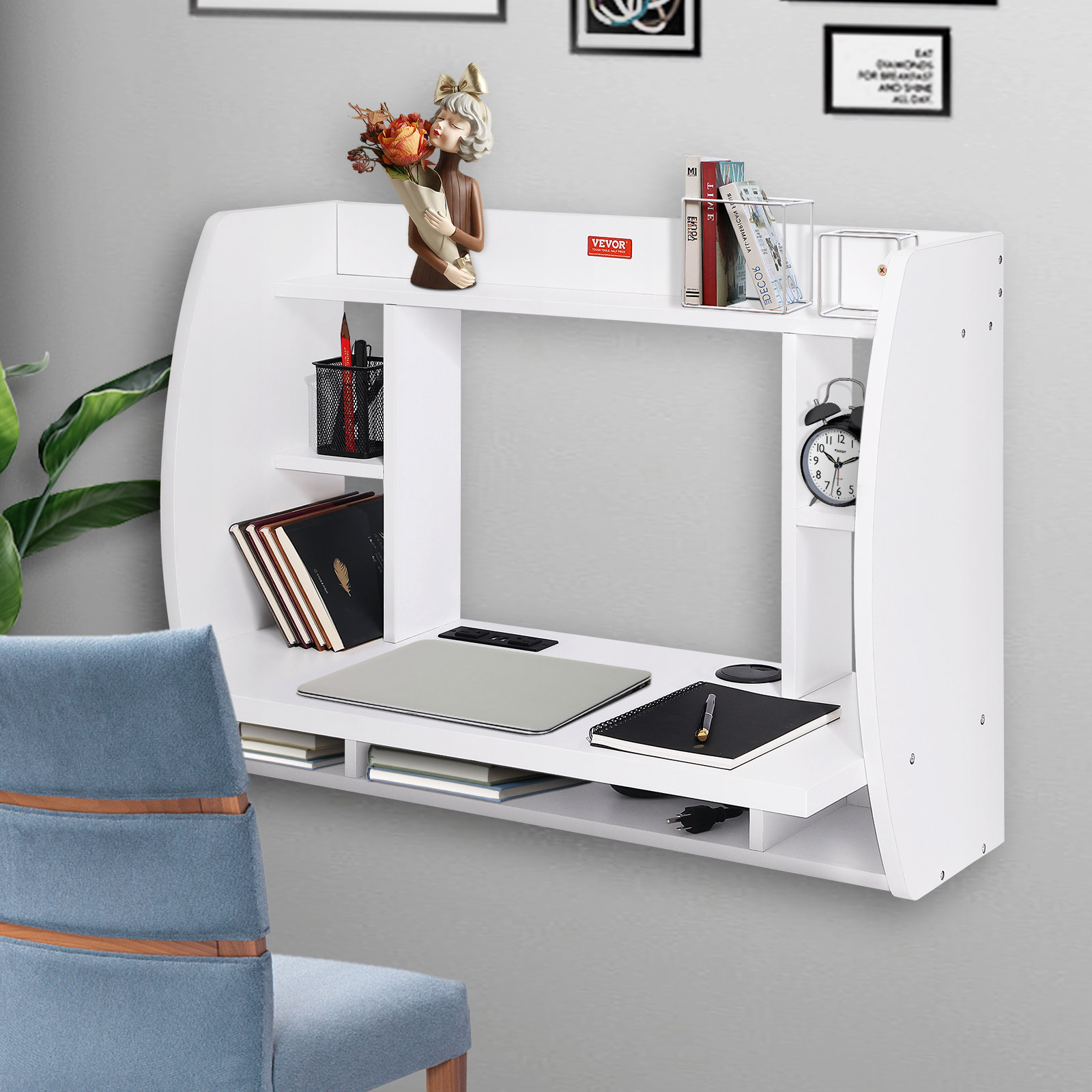 VEVOR Wall Mounted Floating Desk Wall Mount Computer Desk With Power ...