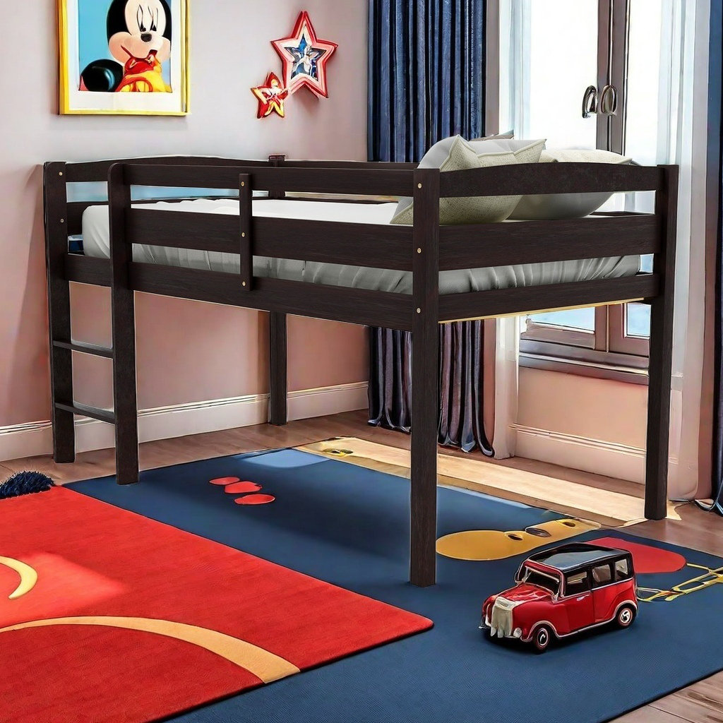 Harriet Bee Twin Wood Loft Bed Low Loft Beds With Ladder,Twin | Wayfair