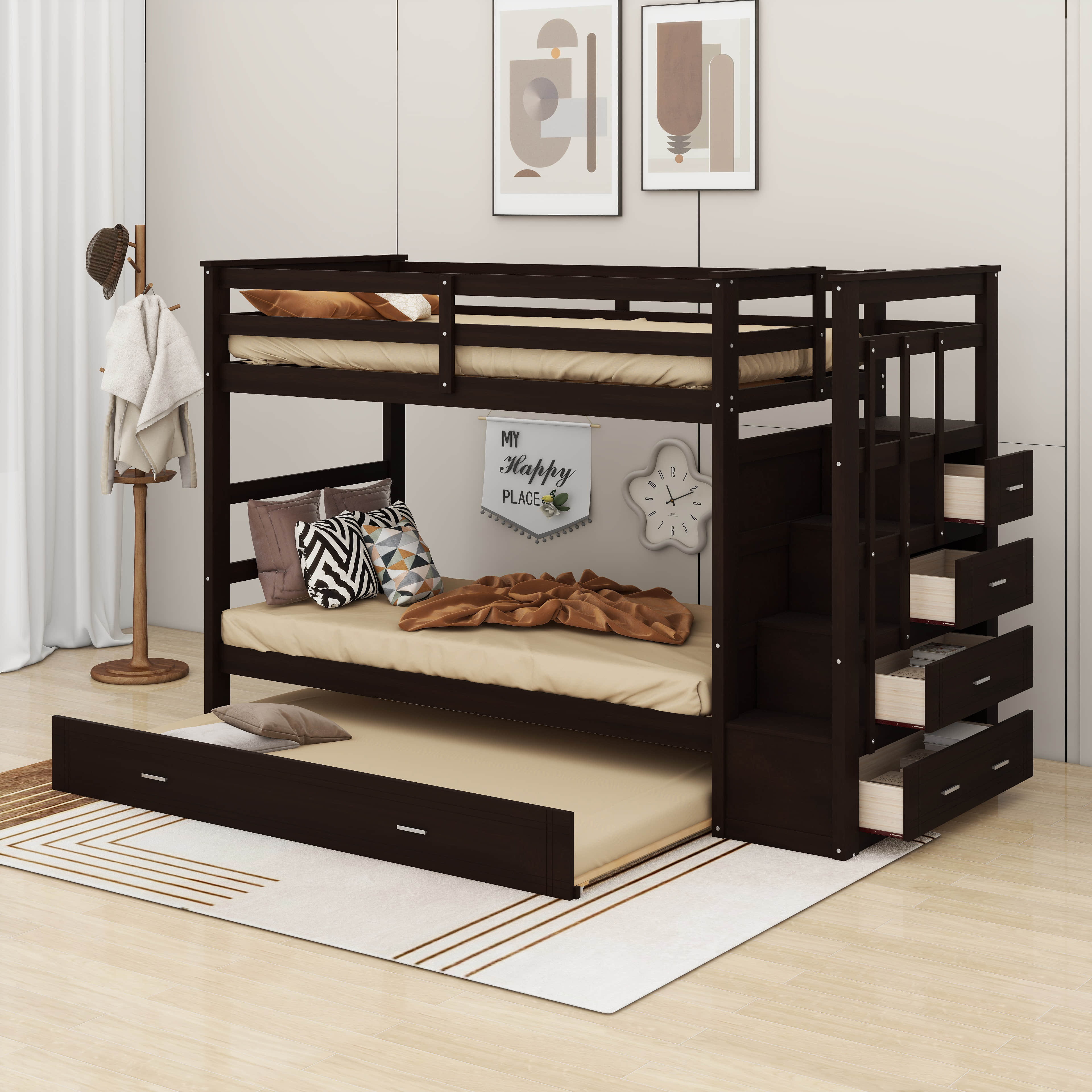 Harriet Bee Janneli Kids Twin Over Twin Bunk Bed with Trundle | Wayfair
