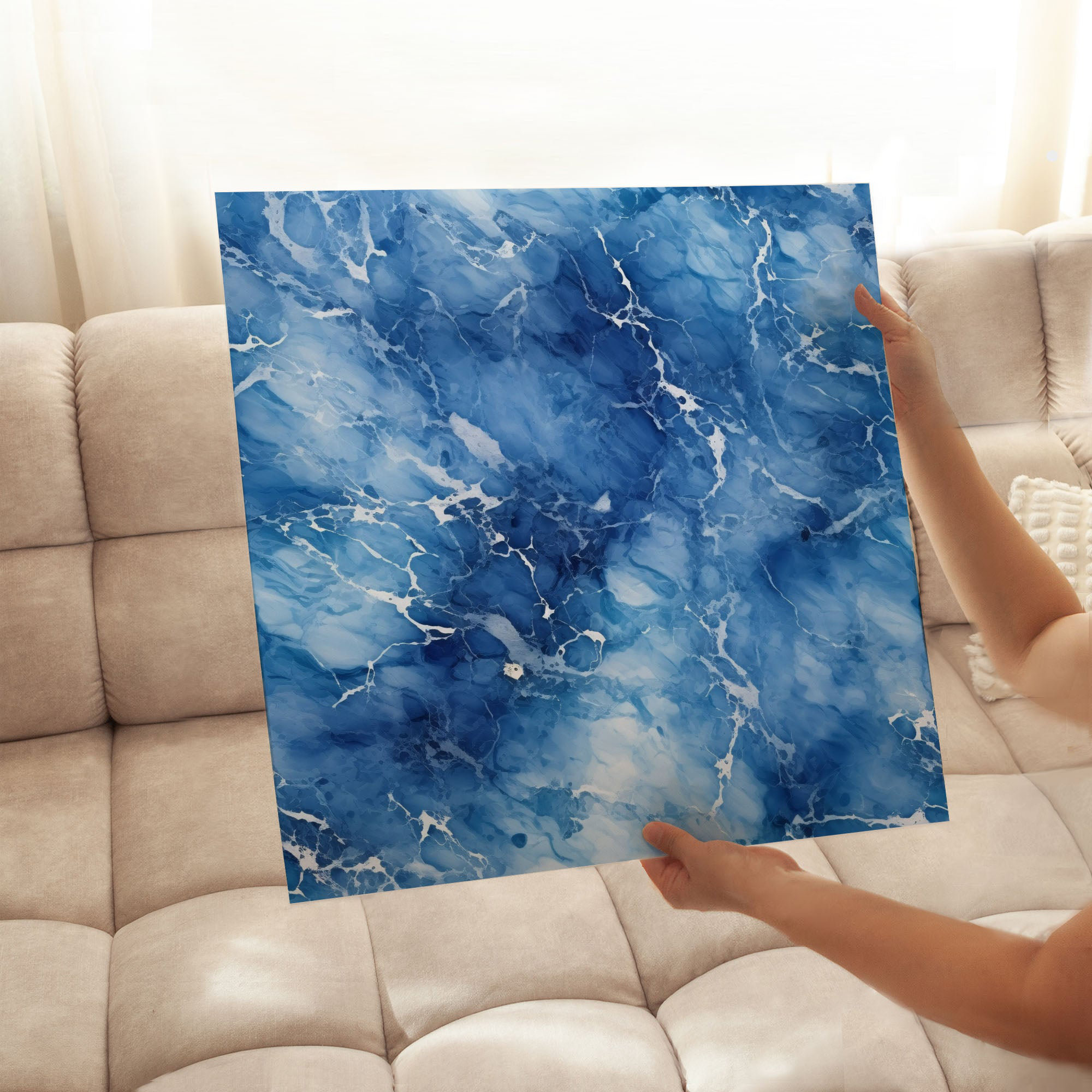 Wrought Studio™ Abstract Blue Marble Geode VIII Modern Unframed Art Print | Wayfair
